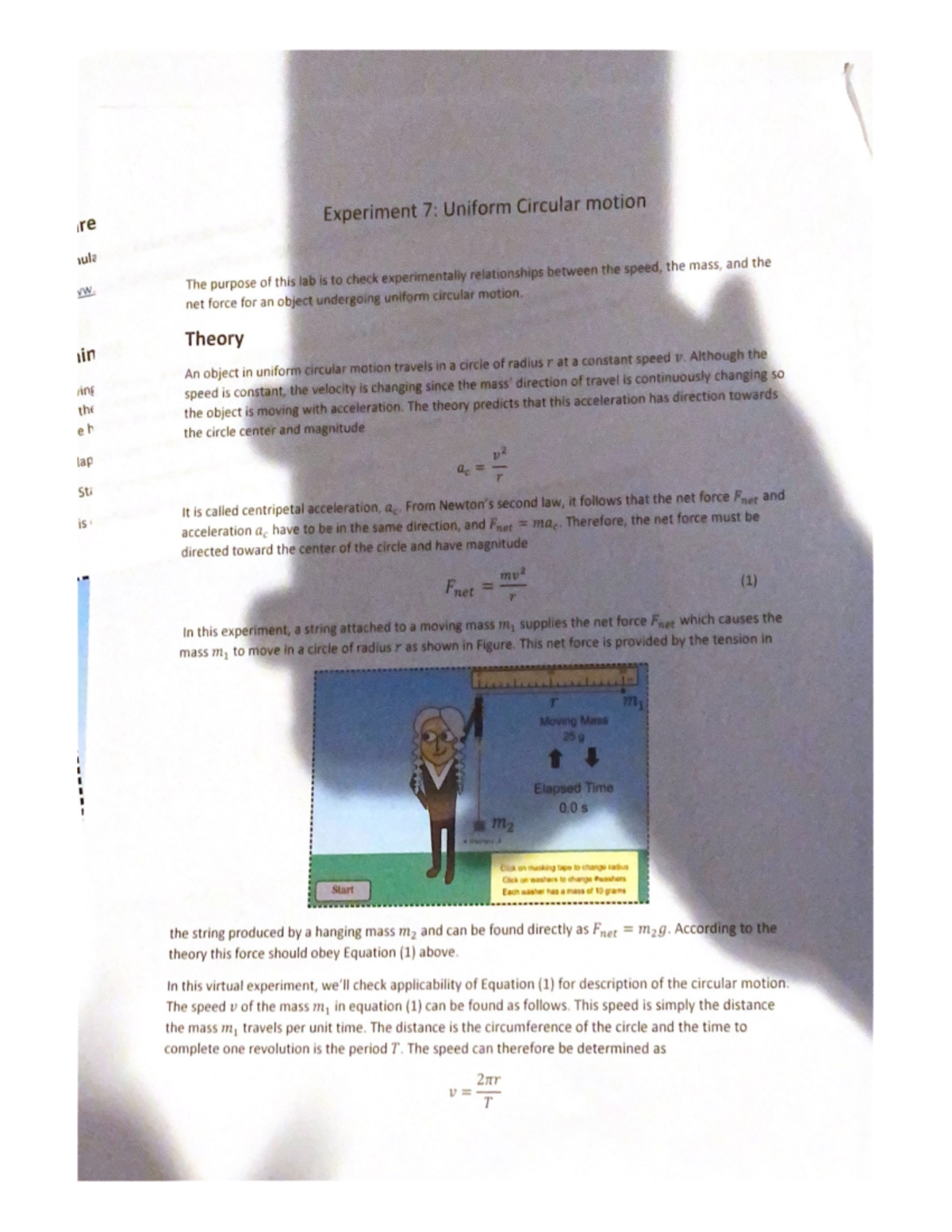 Experiment 7: Uniform Circular motion - PHYS 001A - Studocu