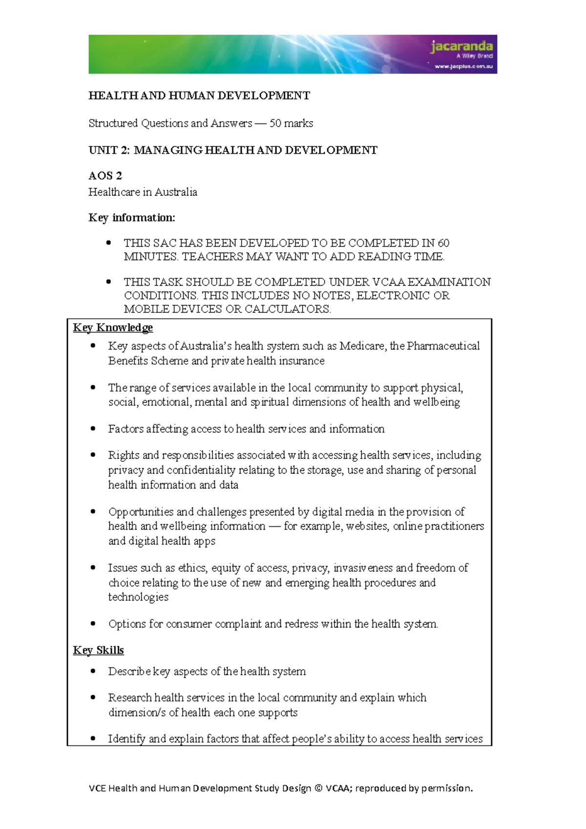 Unit 2 AOS 2 - Practice Test Answers - HEALTH AND HUMAN DEVELOPMENT ...