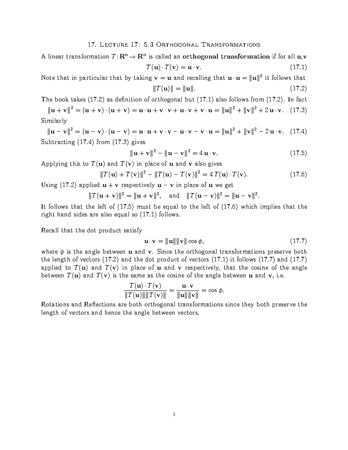 5.3. Orthogonal Transformation - Lecture 17: 5 Orthogonal ...