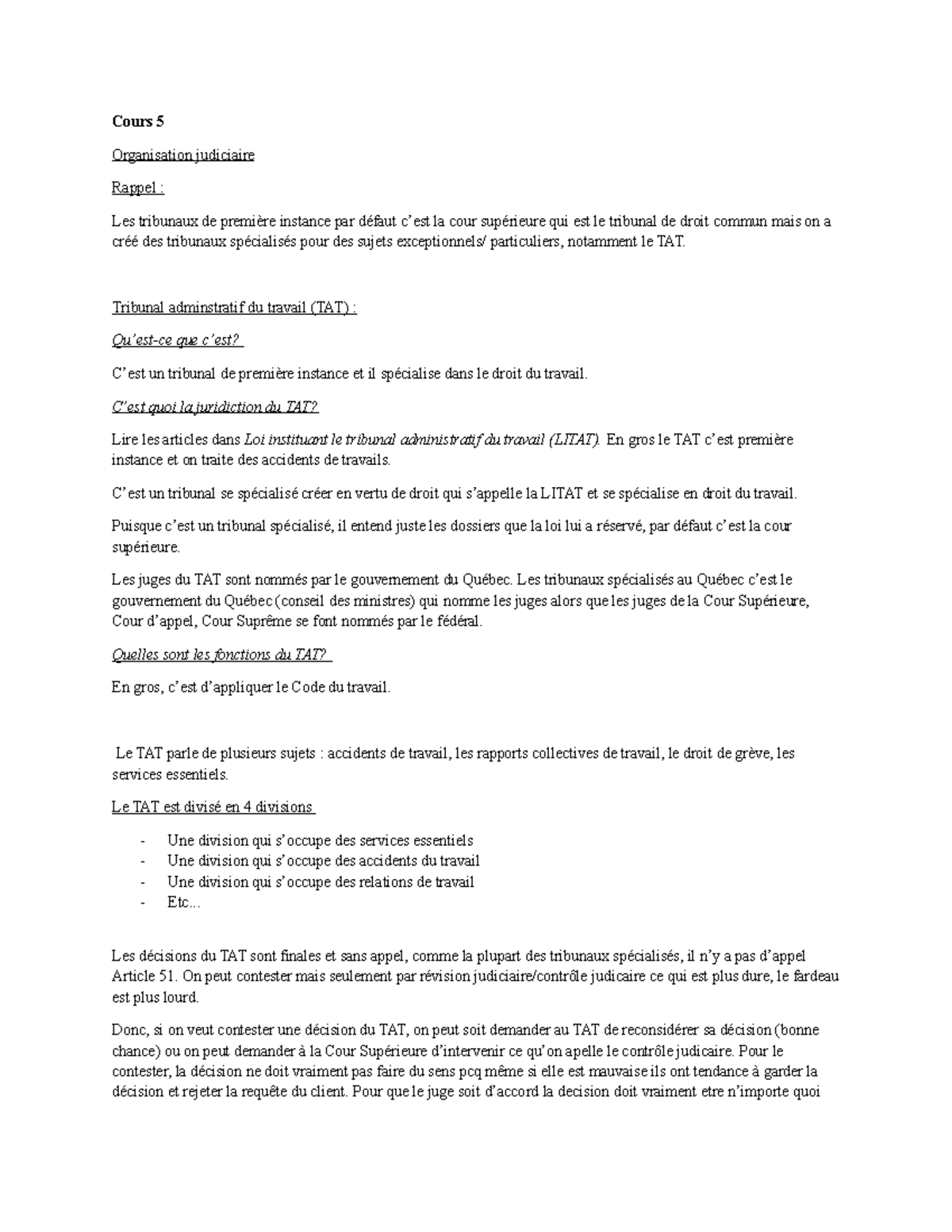 Cours 5 Approche juridique - Cours 5 Organisation judiciaire Rappel ...