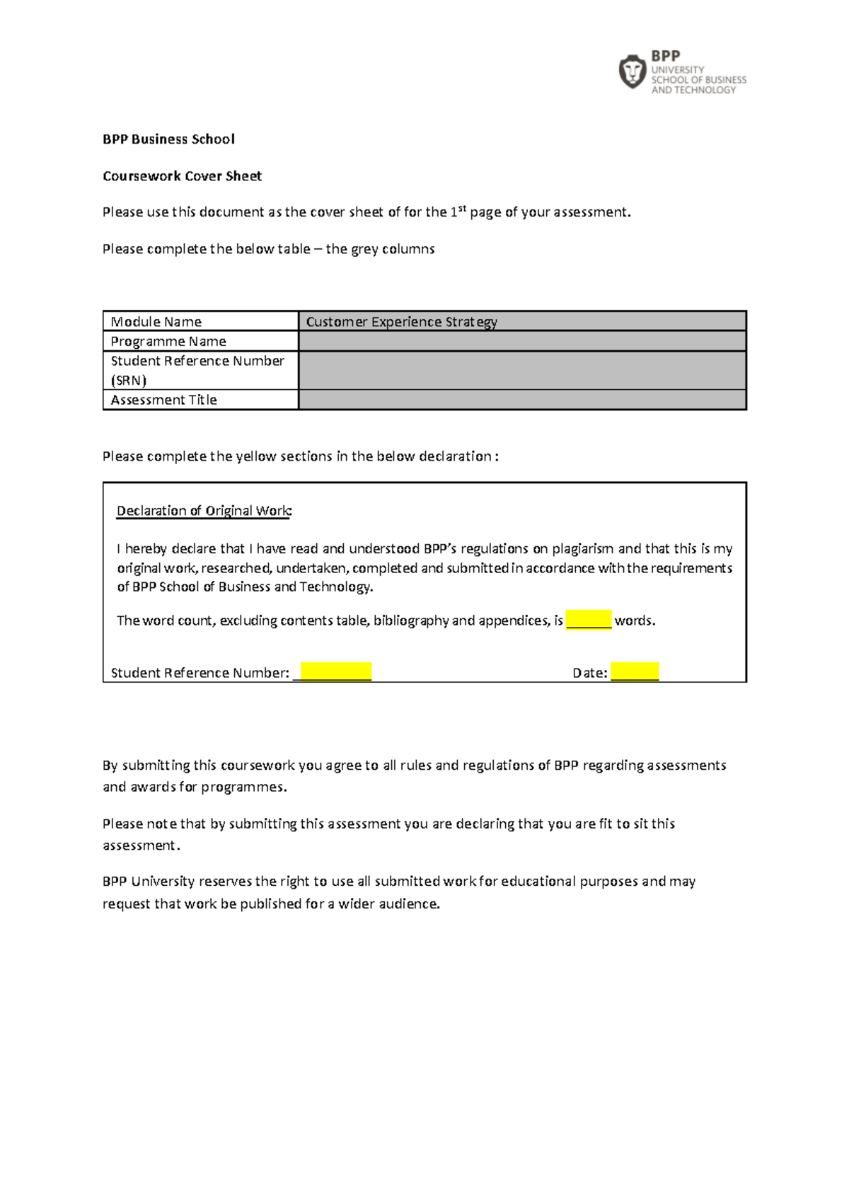 Customer Experience Strategy CW2 - Formative Brief - Student Version - Feb 2024 - BPP Business ...