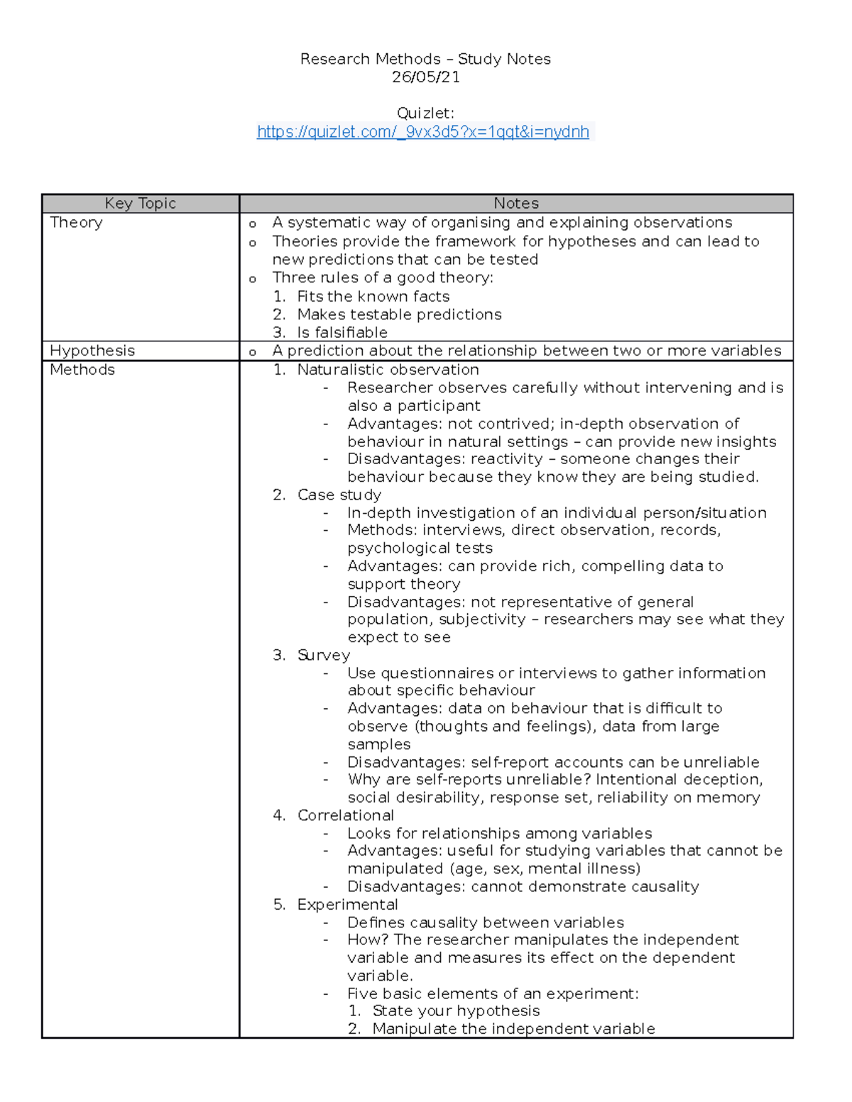 Research Methods - Lecture notes 2 - Research Methods – Study Notes 26 ...