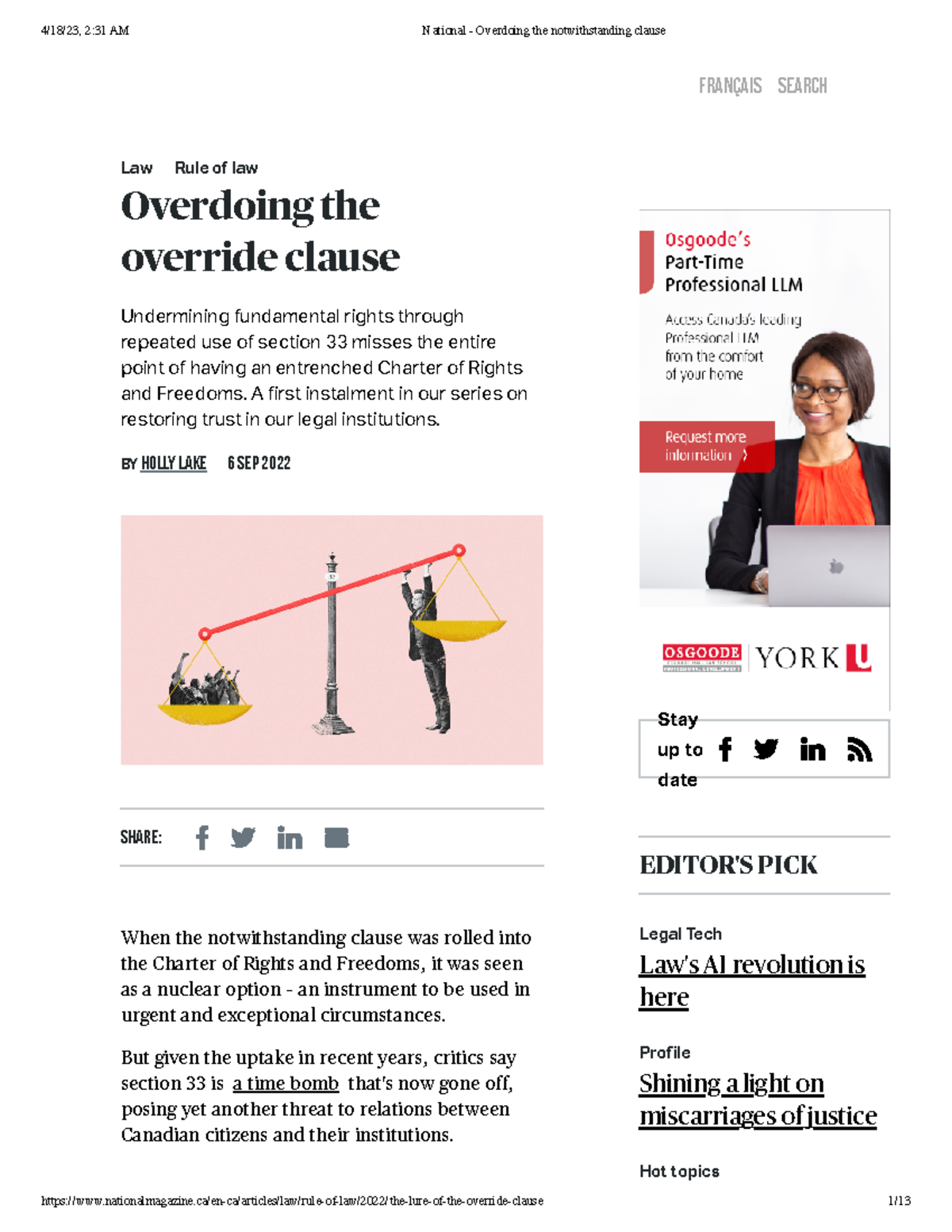 National - Overdoing the notwithstanding clause - Rule of law Overdoing ...