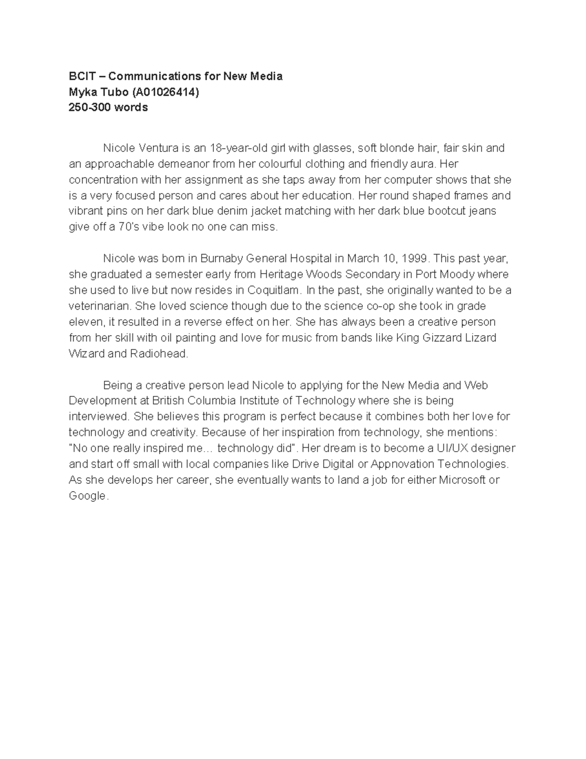 Communications interview - BCIT Communications for New Media Myka Tubo ...