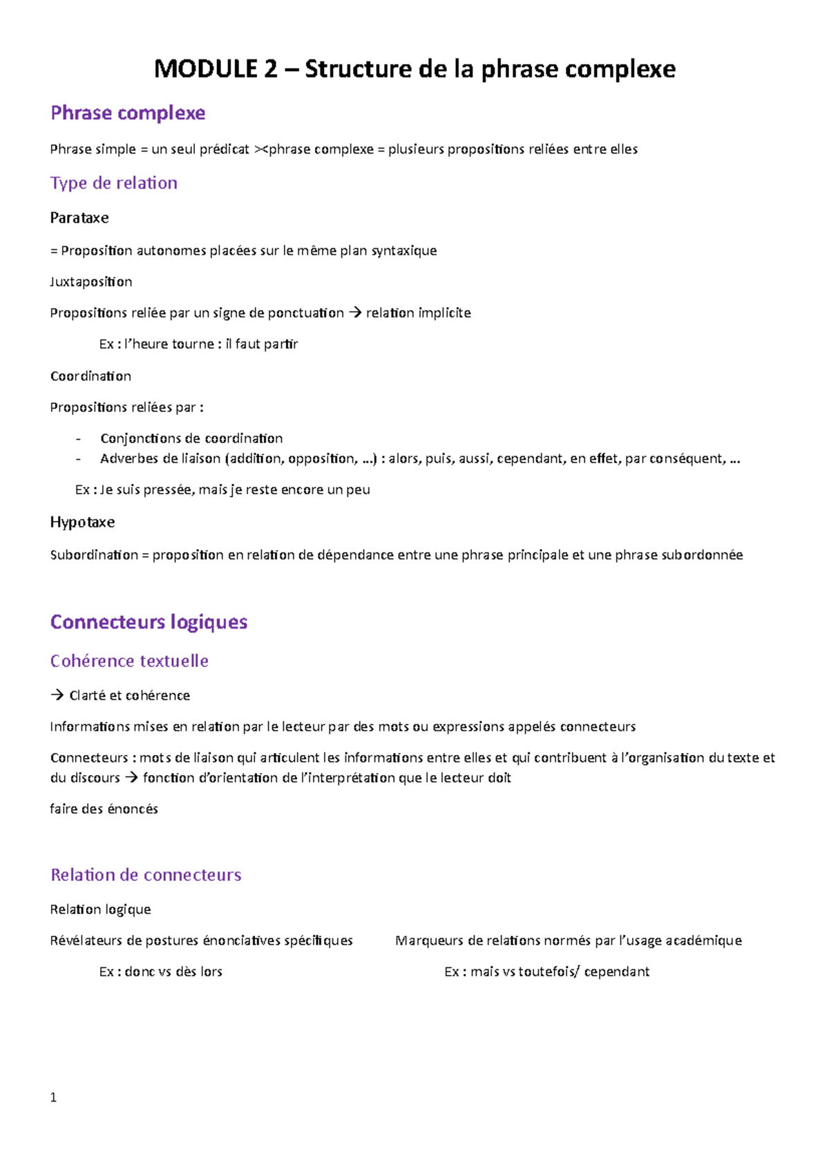 ECR Module 2 - Structure de la phrase complexe - MODULE 2 – Structure ...