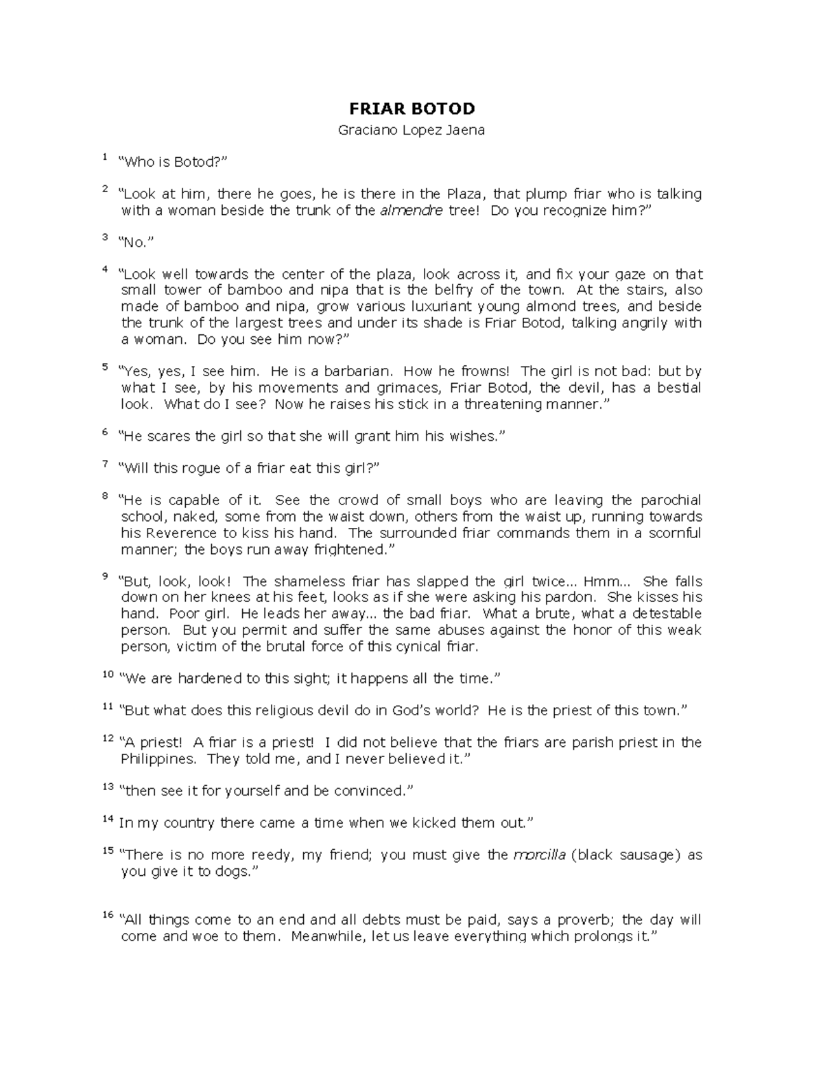 Friar botod graciano lopez jaena - FRIAR BOTOD Graciano Lopez Jaena 1 ...