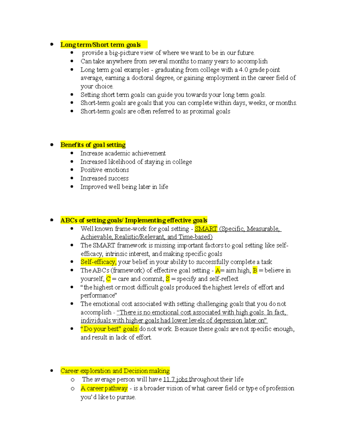Chapter 2 Notes - Long term/Short term goals provide a big-picture view ...