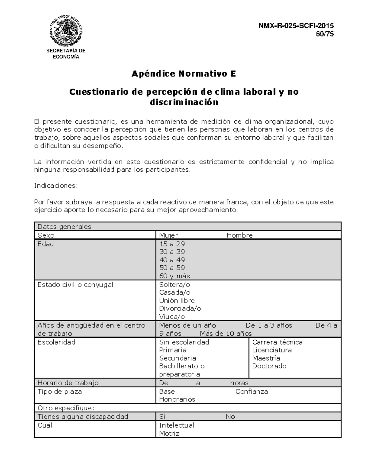 NMX-R-025-SCFI-2015 2015 DGN-73 - SECRETARÍA DE ECONOMÍA NMX-R-025-SCFI ...