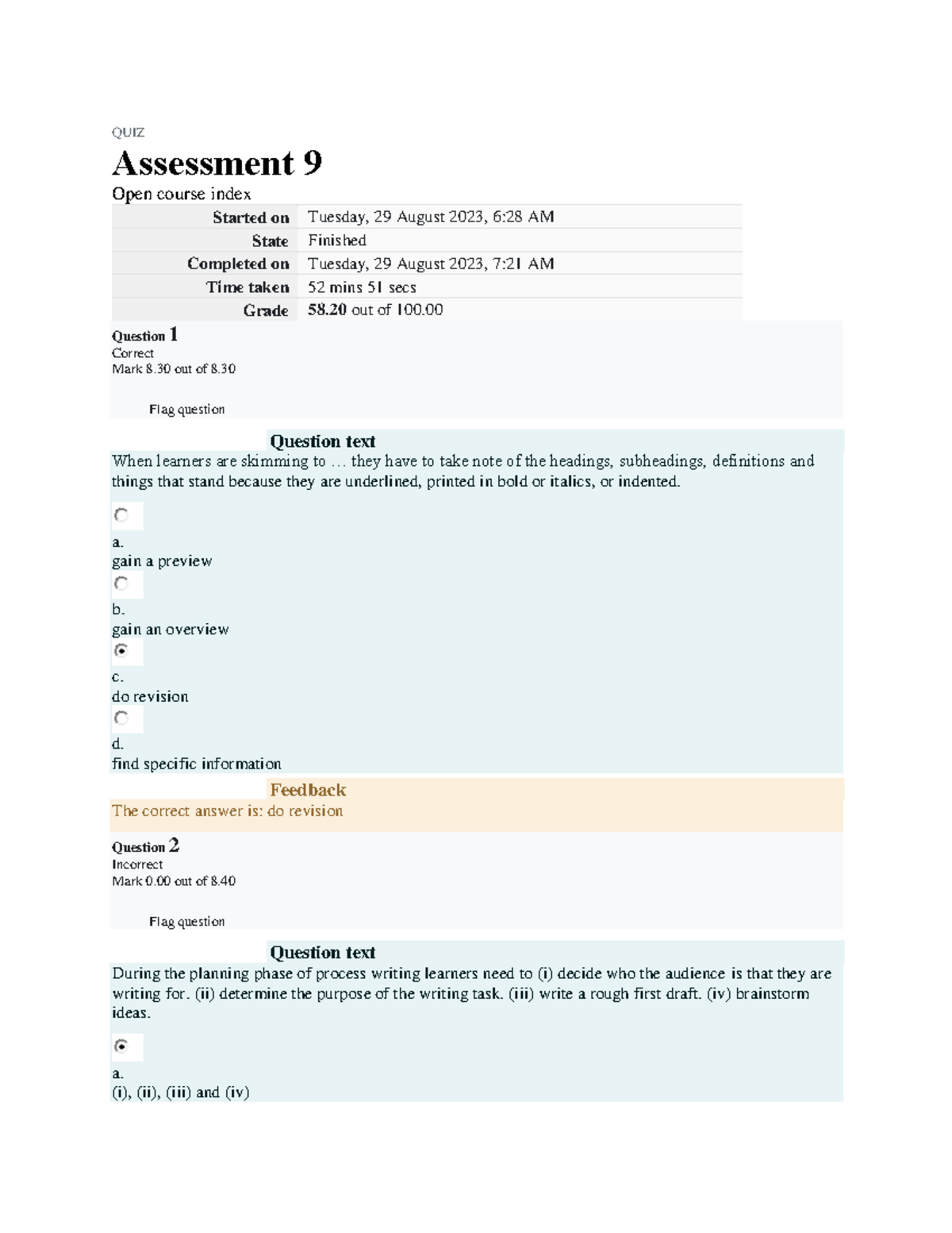 QUIZ TMS3719 A 9 - TEACHING HOME LANGUAGES - QUIZ Assessment 9 Open ...