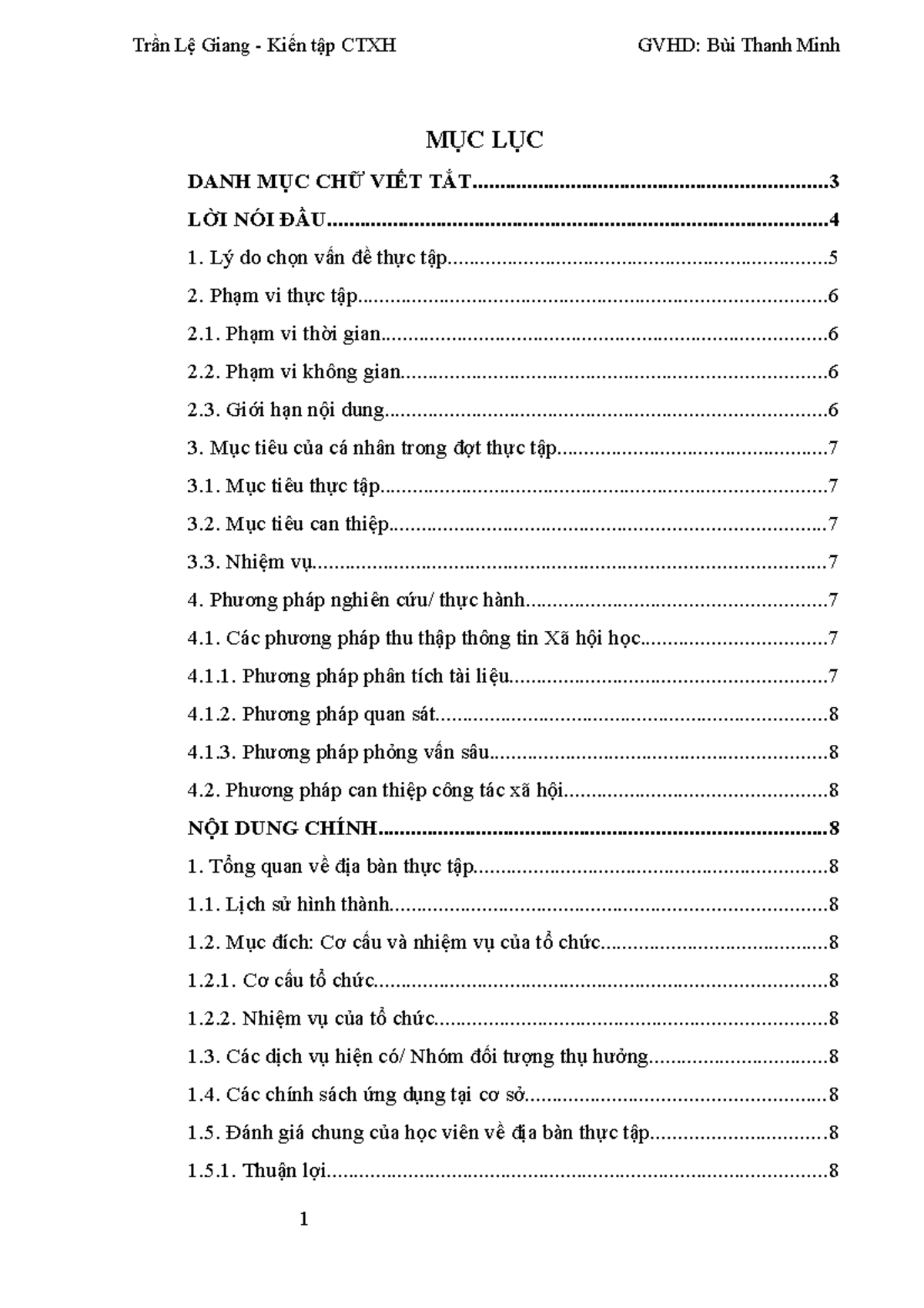 Kiến tập CTXH - Kiến tập CTXH - MỤC LỤC DANH MỤC CHỮ VIẾT - Studocu
