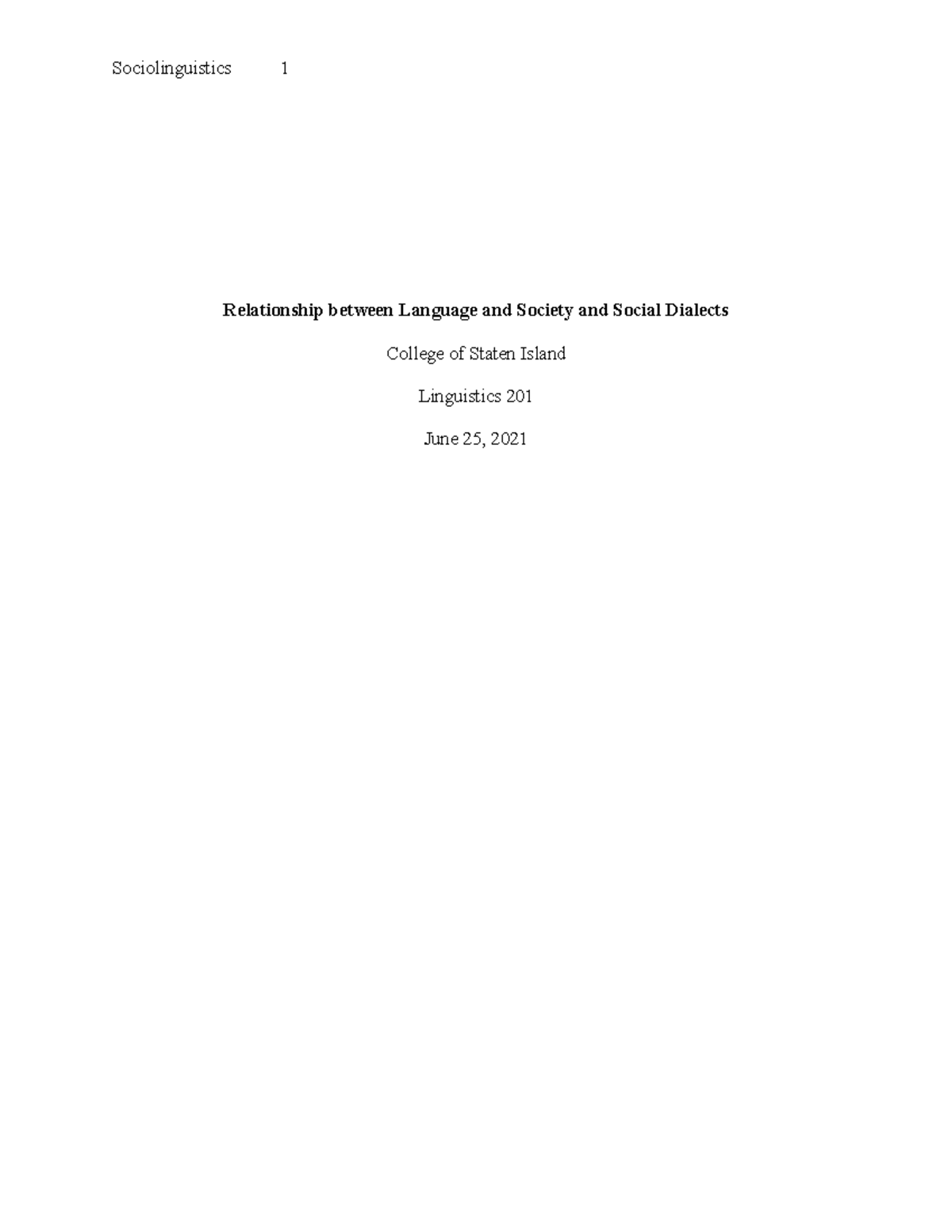Relationship between Language and Society and Social Dialects Revised ...