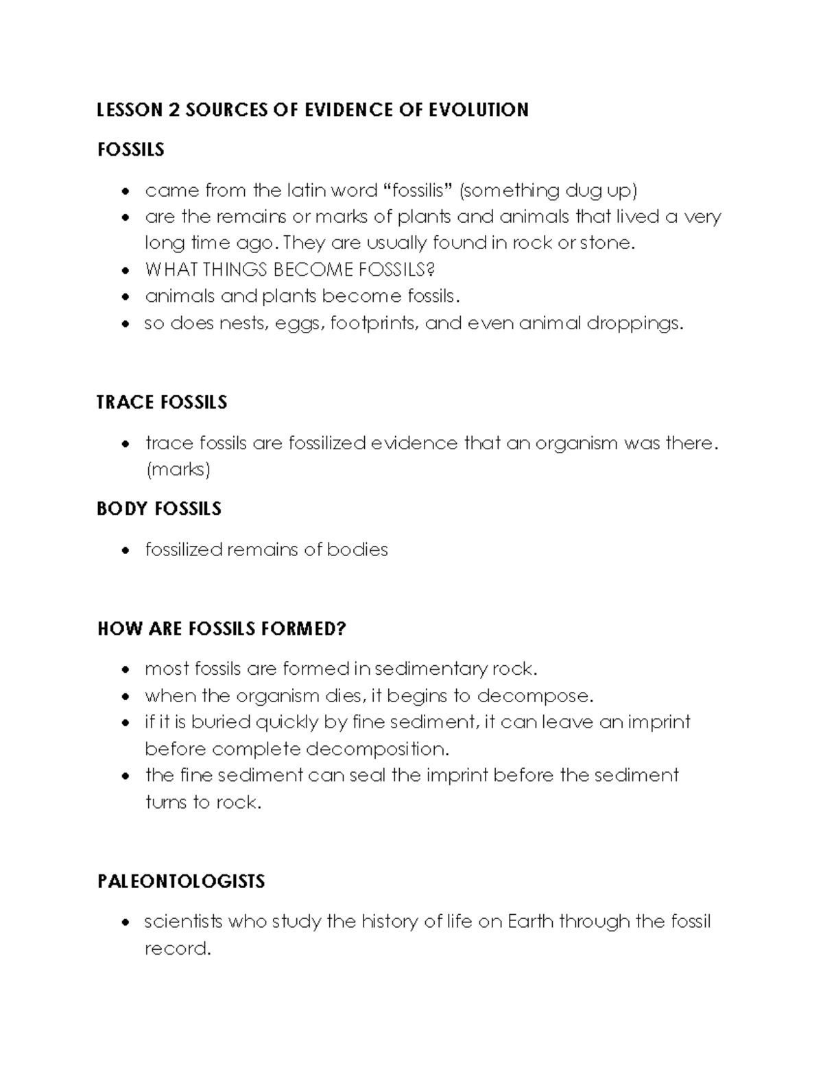 Lesson 2 Sources OF Evidence OF Evolution - LESSON 2 SOURCES OF ...