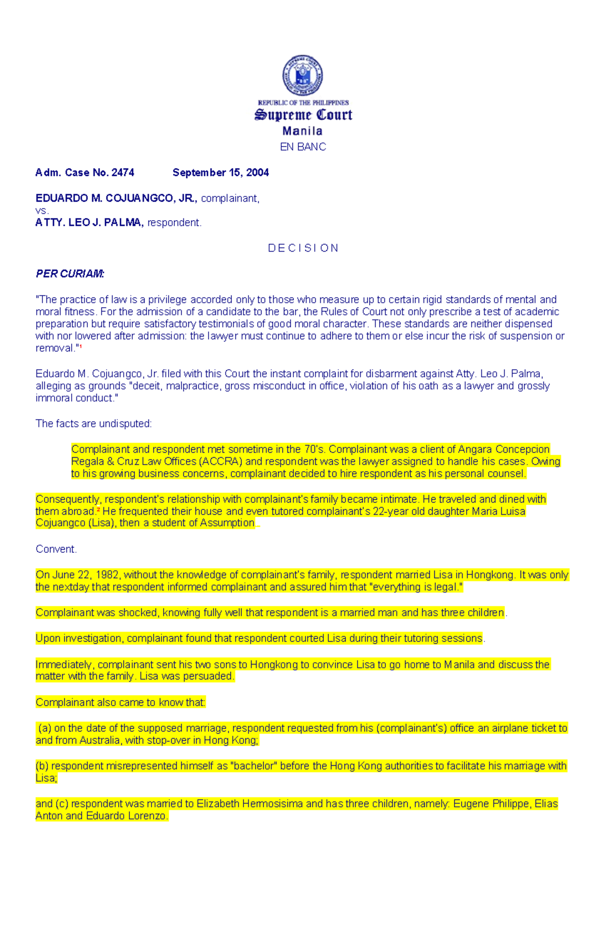 Cojuangco-VS- Palma - obligations and contracts - EN BANC Adm. Case No ...