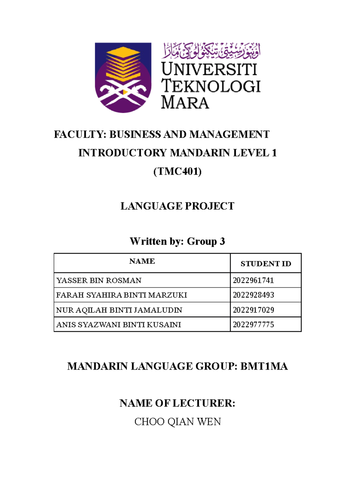TMC401 Script Writing - FACULTY: BUSINESS AND MANAGEMENT INTRODUCTORY ...
