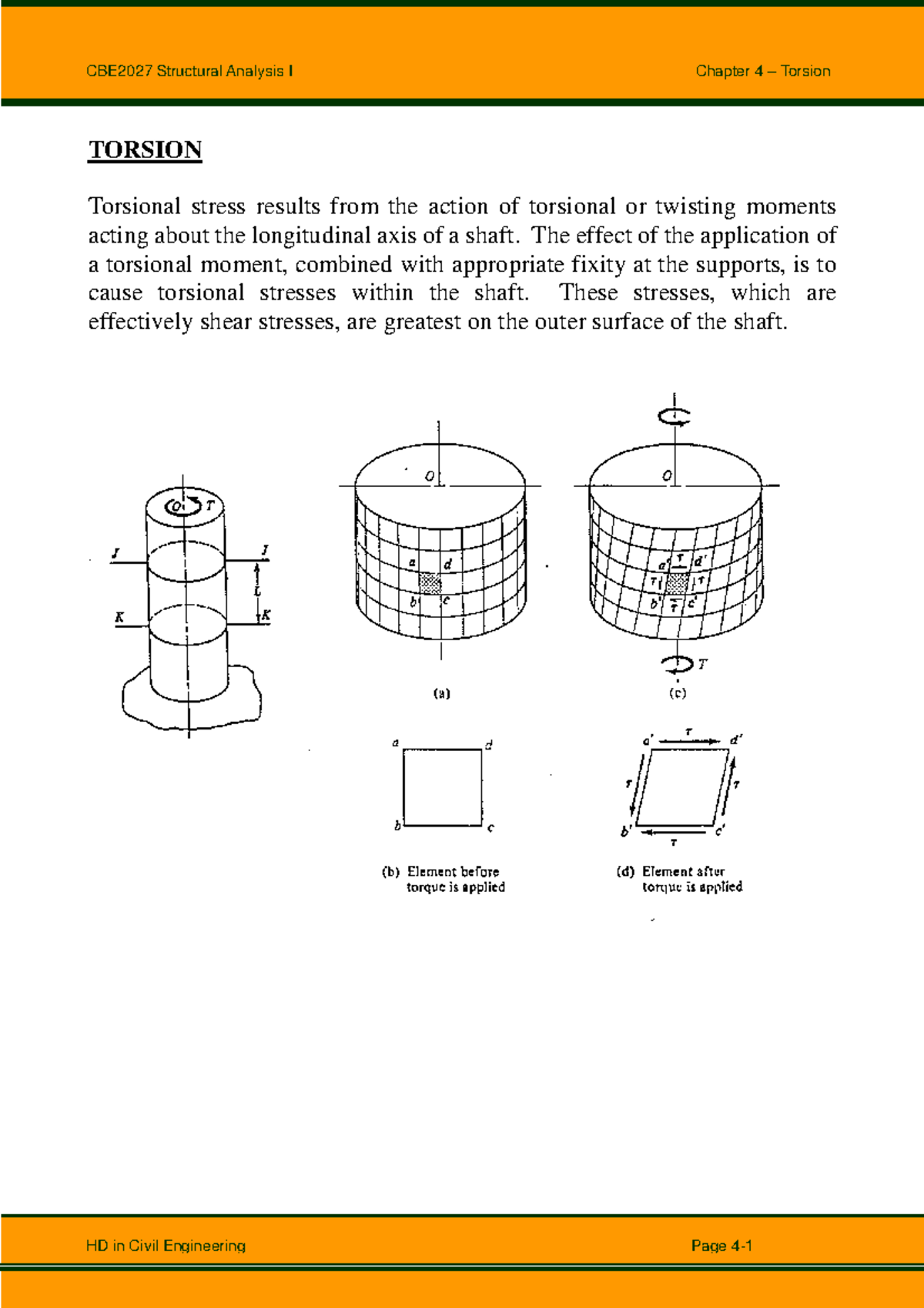Torsion - Structural Analysis - TORSION Torsional stress results from the action of torsional or ...