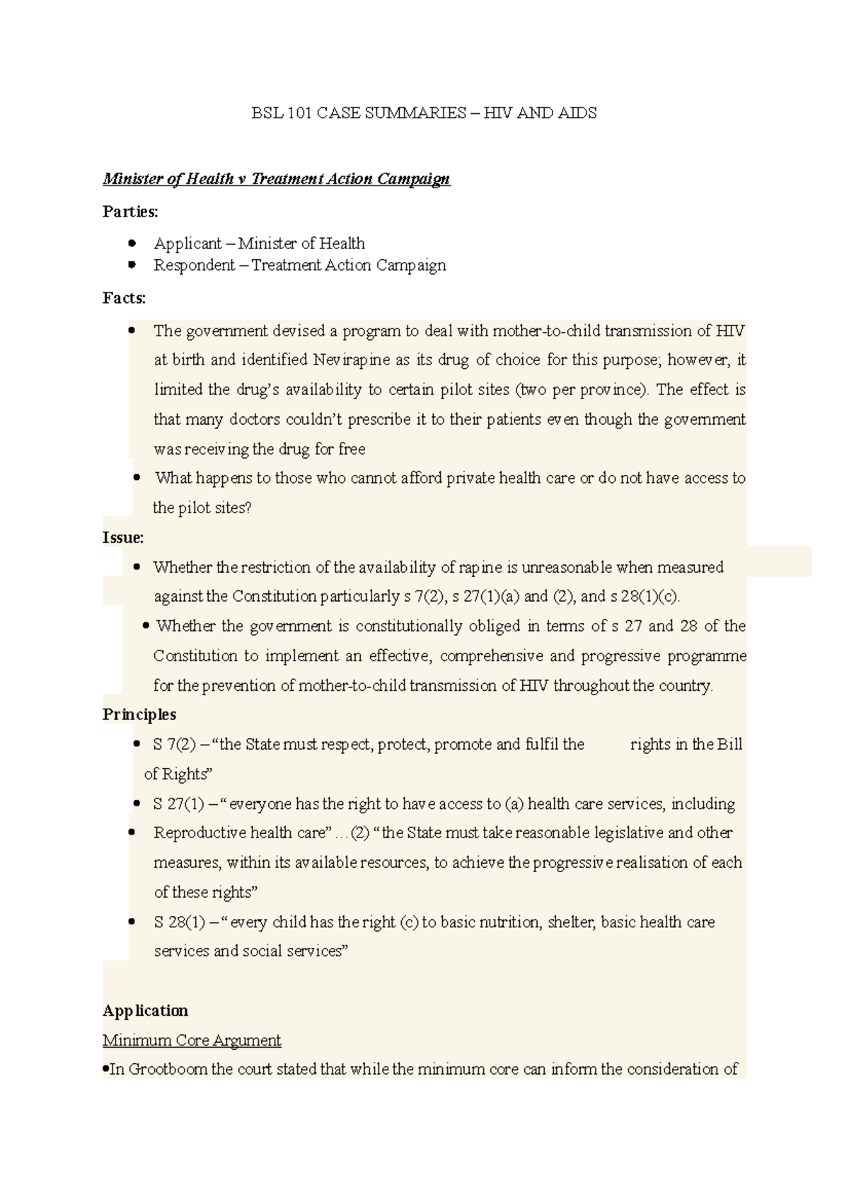 BSL 101 CASE Summaries - SUMMARY - BSL 101 CASE SUMMARIES – HIV AND ...
