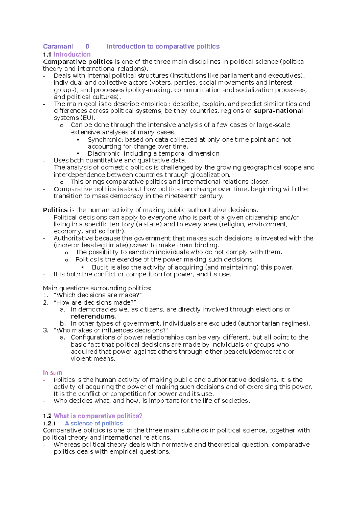 CAPI Introduction - Caramani 0 Introduction to comparative politics 1 Comparative politics is ...