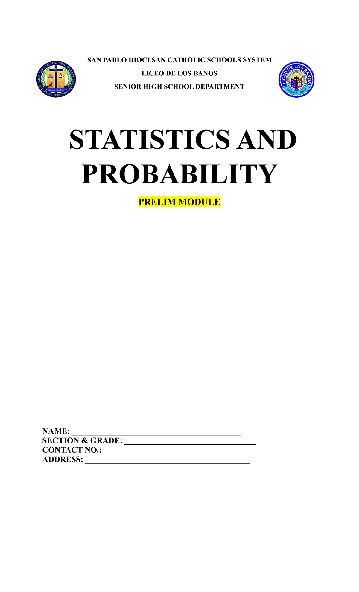 Pro Stat Prelim Module - SAN PABLO DIOCESAN CATHOLIC SCHOOLS SYSTEM ...