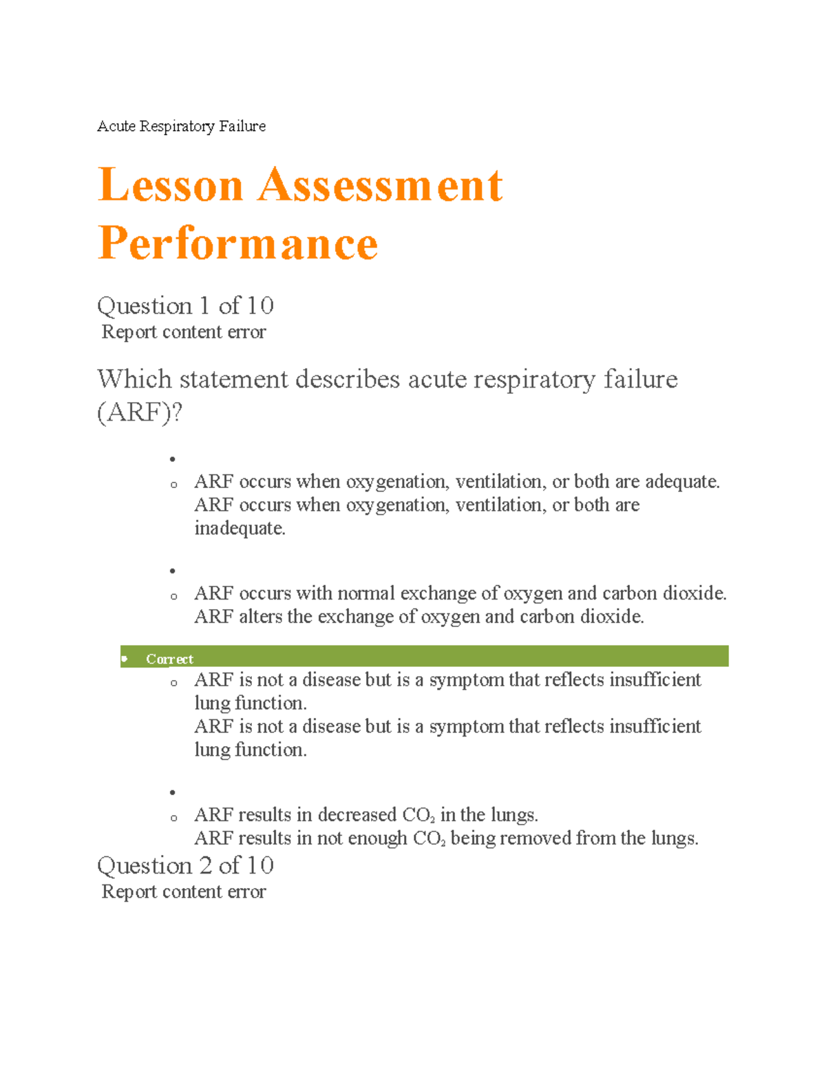 Lesson Assessment ARF sherpath - Acute Respiratory Failure Lesson ... Lesson Assessment ARF sherpath - Acute Respiratory Failure Lesson ...