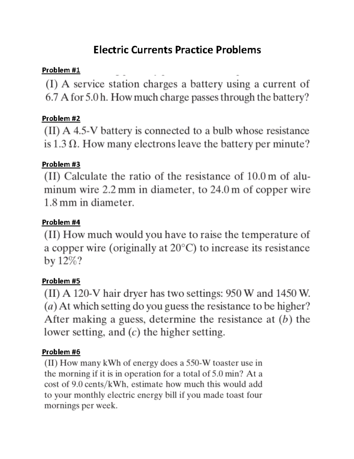 Electric+Currents+Practice+Problems - Electr ic Currents Practice ...