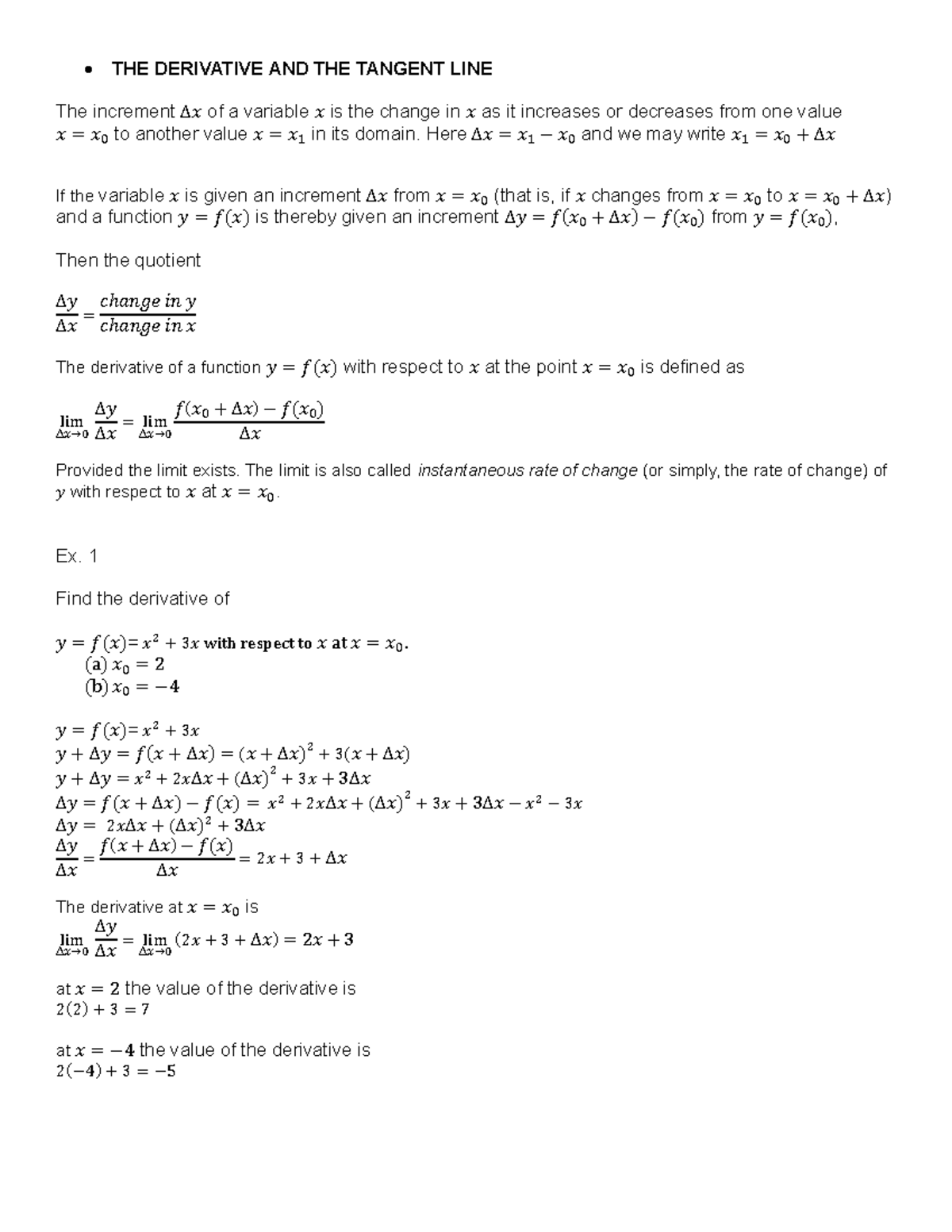 THE Derivative AND THE Tangent LINE - • THE DERIVATIVE AND THE TANGENT ...