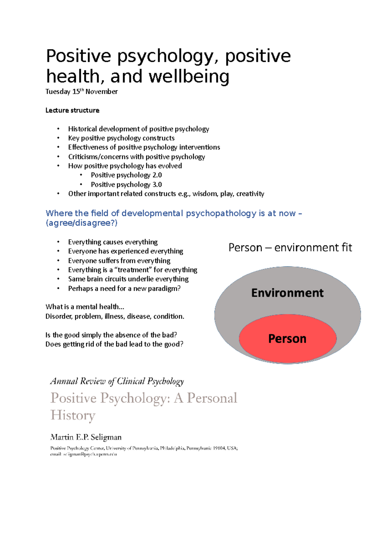 Positive psychology, positive health and wellbeing - Positive ...