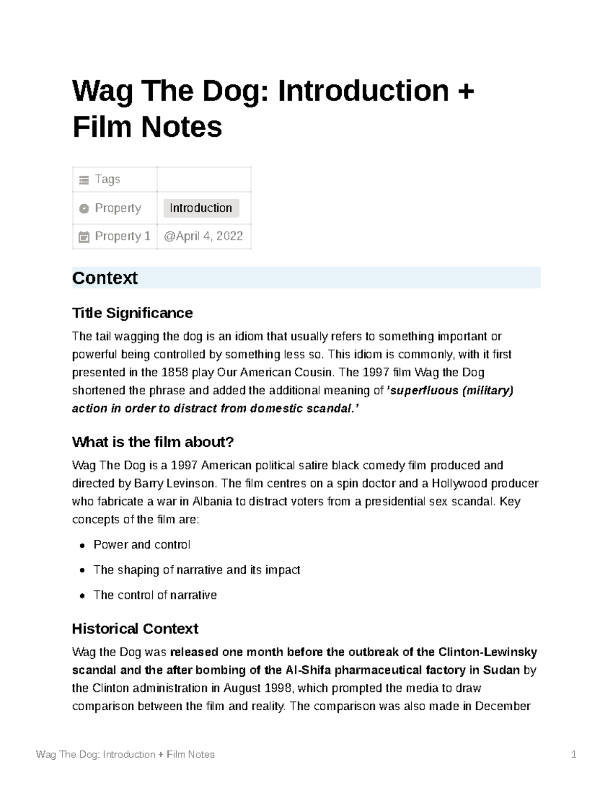 Wag The Dog Introduction Film Notes - Wag The Dog: Introduction + Film ...