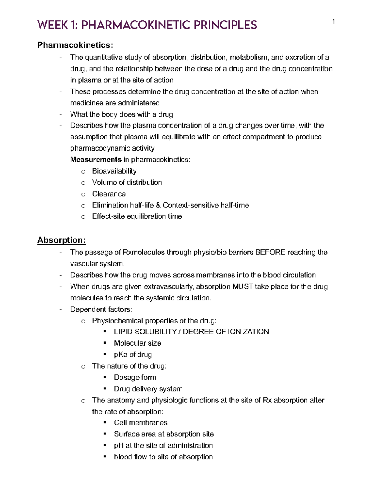 PHArm Study notes - WEEK 1: PHARMACOKiNETiC PRiNCiPLES Pharmacokinetics ...