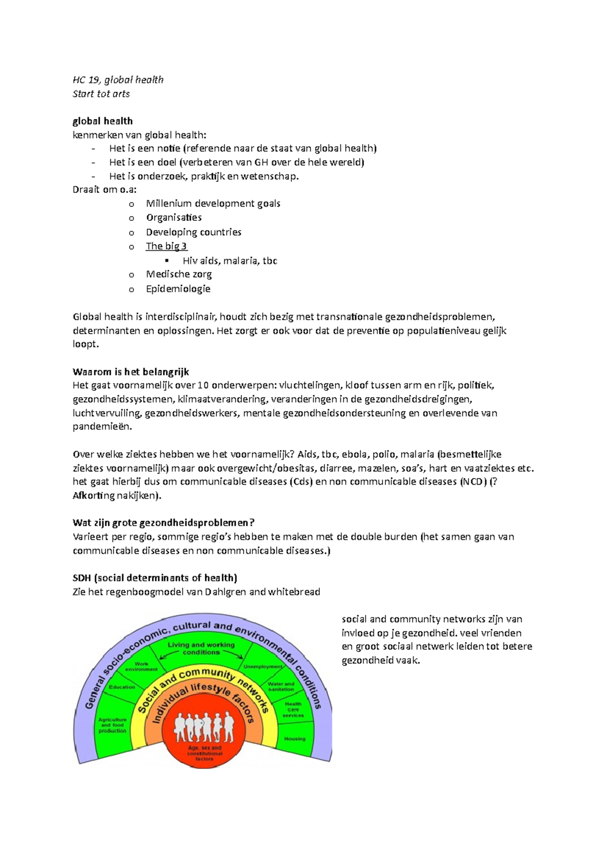 Hoorcollege 19 - aantekeningen hc 19 - HC 19, global health Start tot ...
