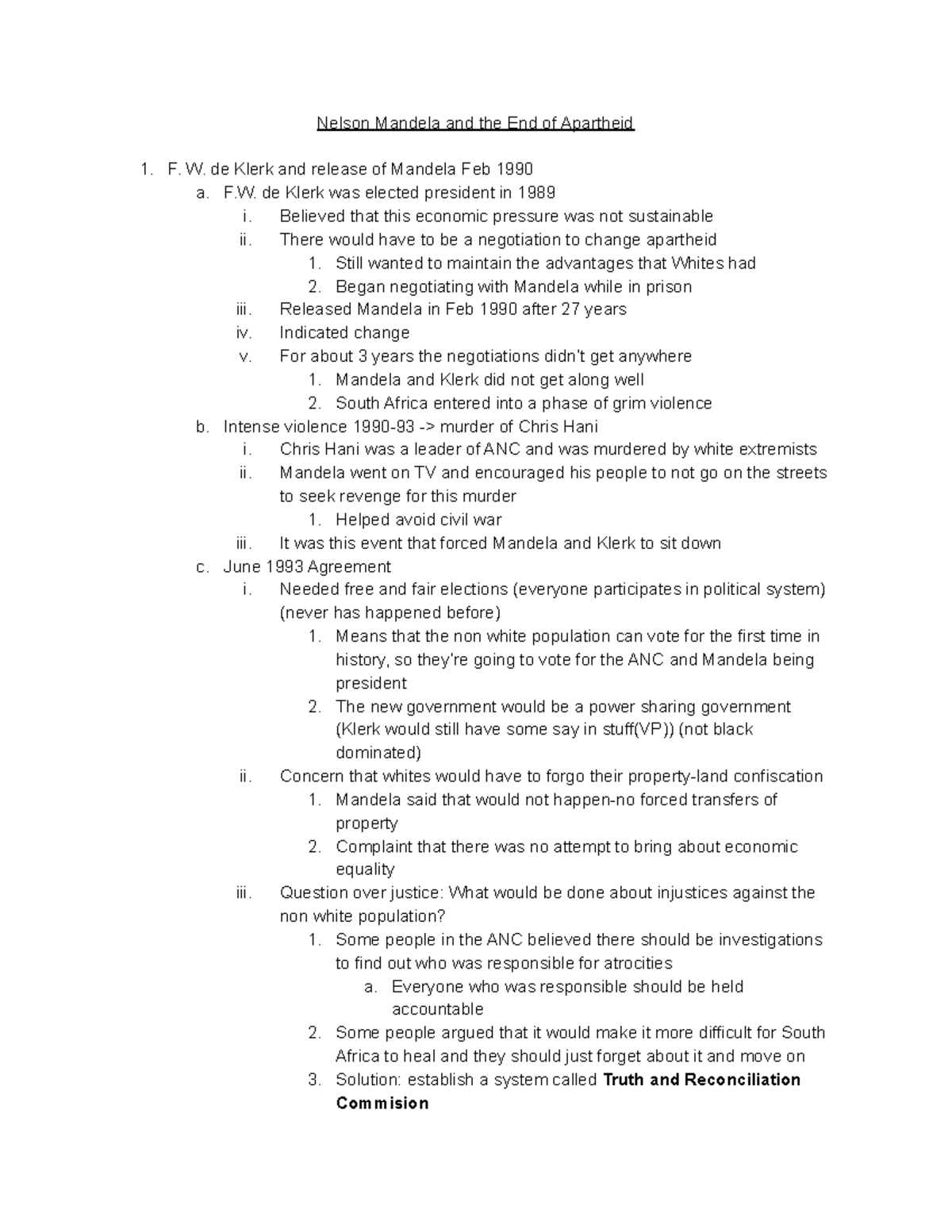 Nelson Mandela and the End of Apartheid - W. de Klerk and release of ...
