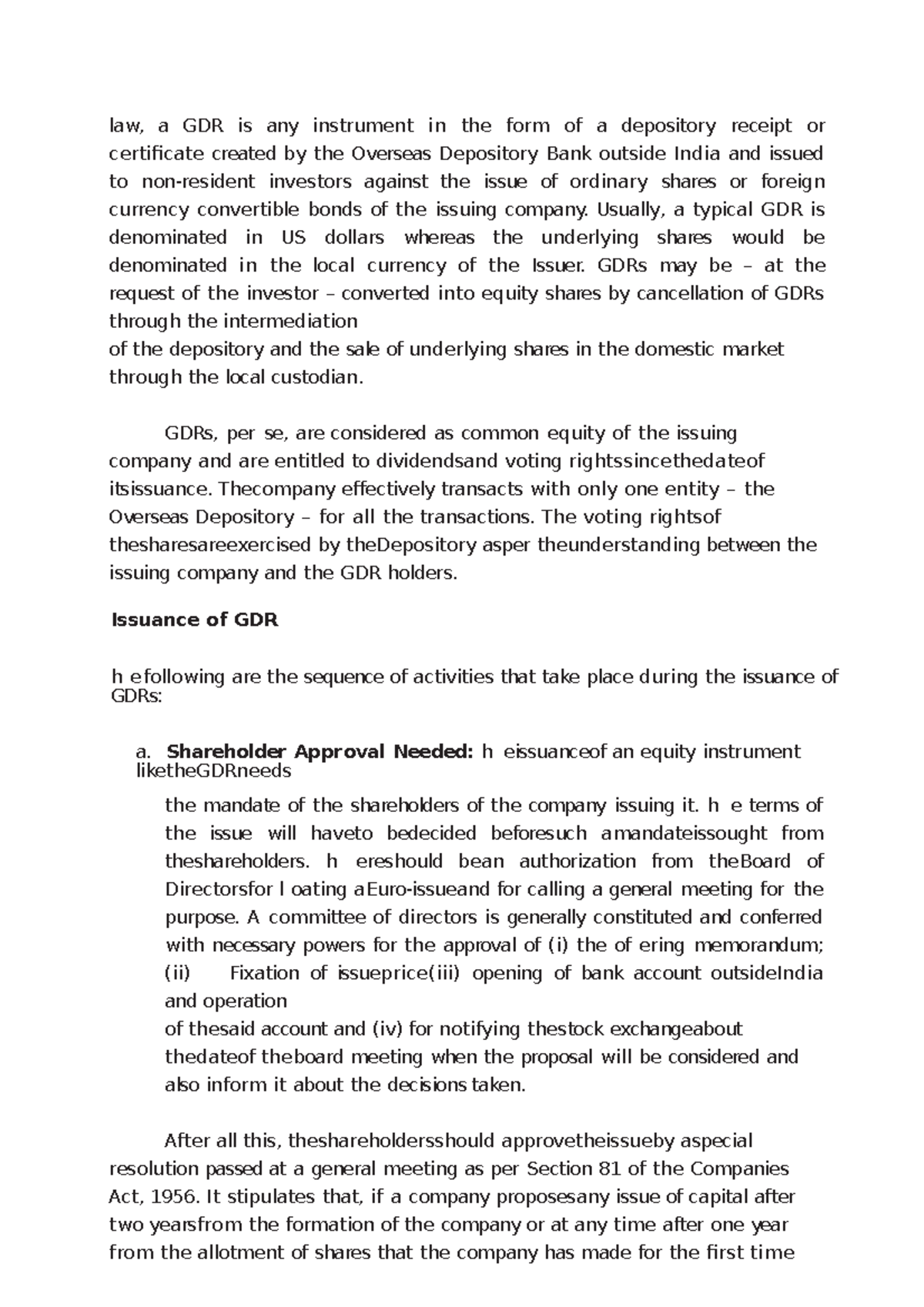 International Financial Markets (Fin442)(36) - law, a GDR is any ...