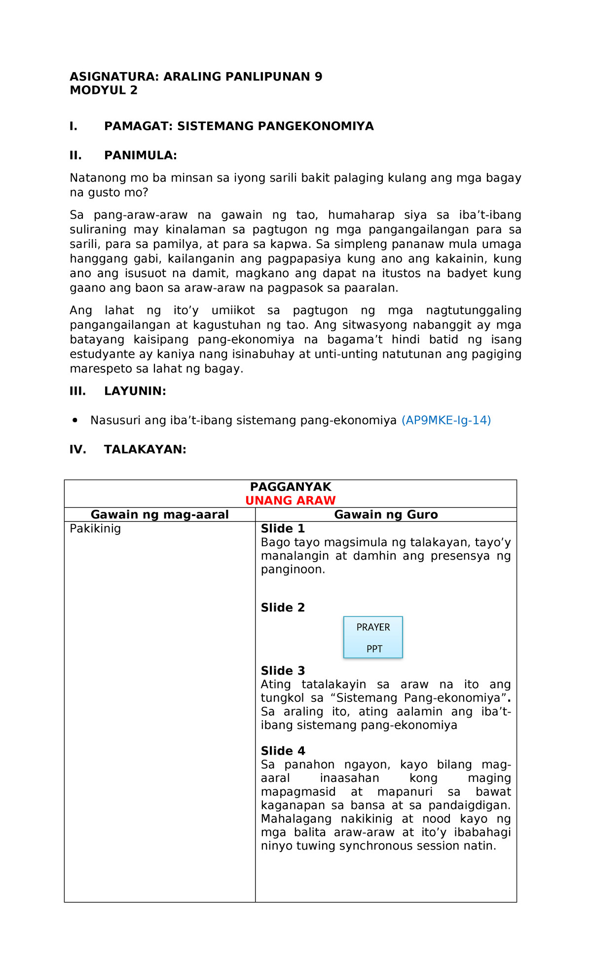 AP 9 Module 2 - MA'AM Reyes-corrected - ASIGNATURA: ARALING PANLIPUNAN ...