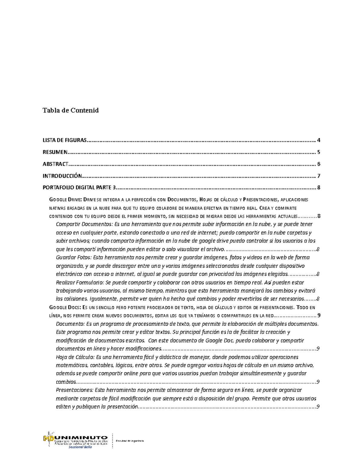 Portafolio Digital Parte 3 - Tabla de Contenid LISTA DE - Studocu