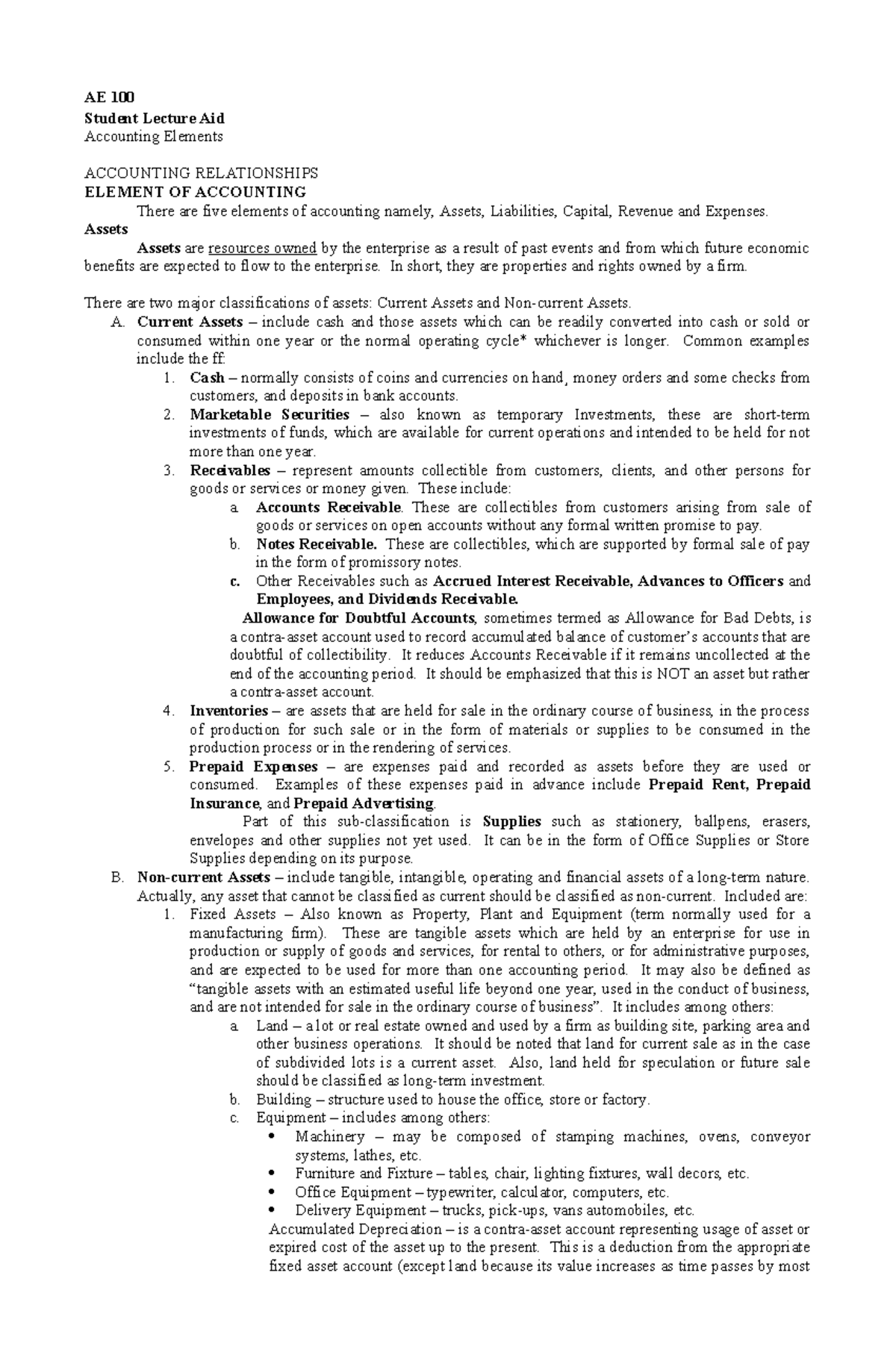 02 account-titles - help lang - AE 100 Student Lecture Aid Accounting ...