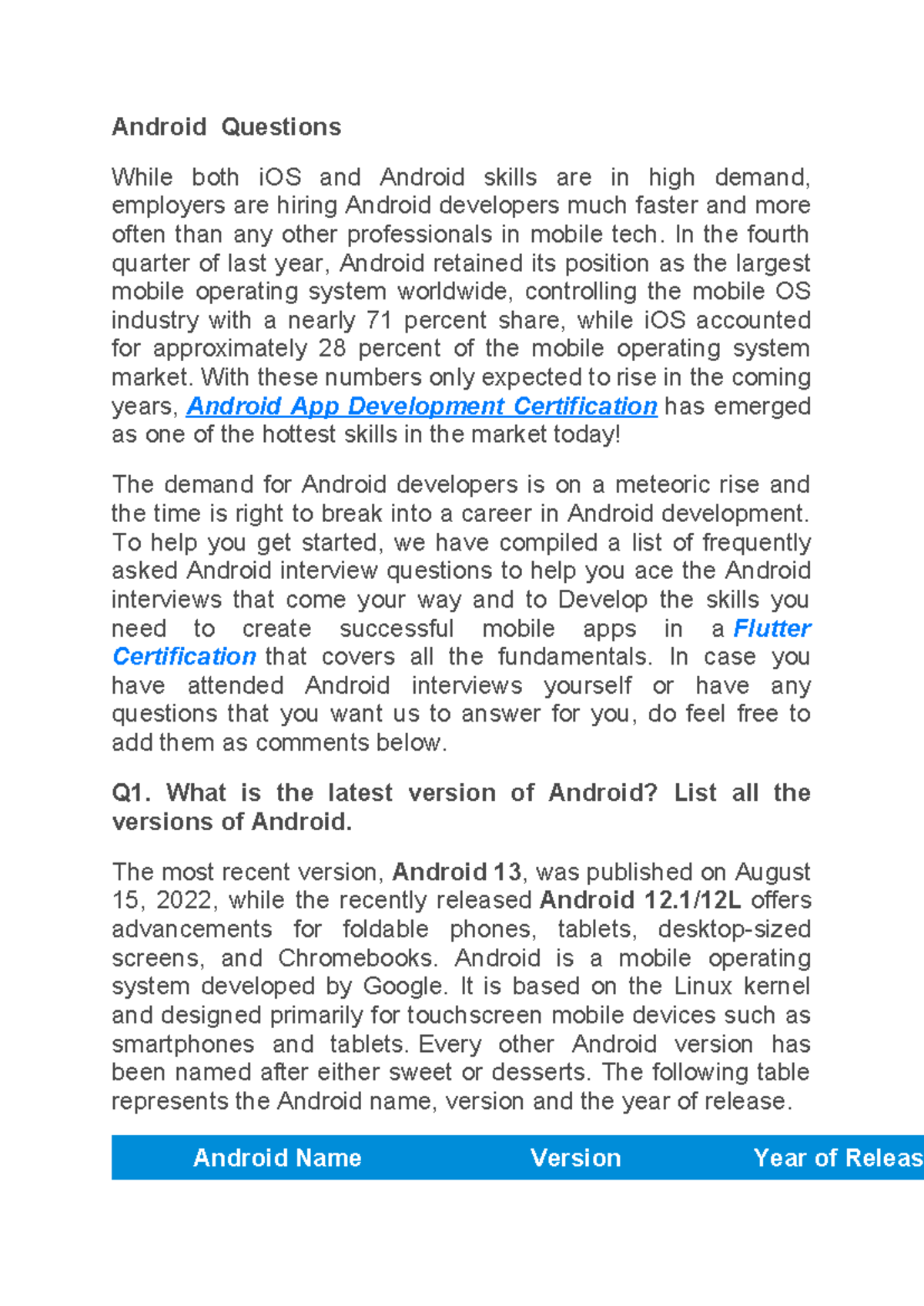 Android Questions - For exams - Android Questions While both iOS and ...