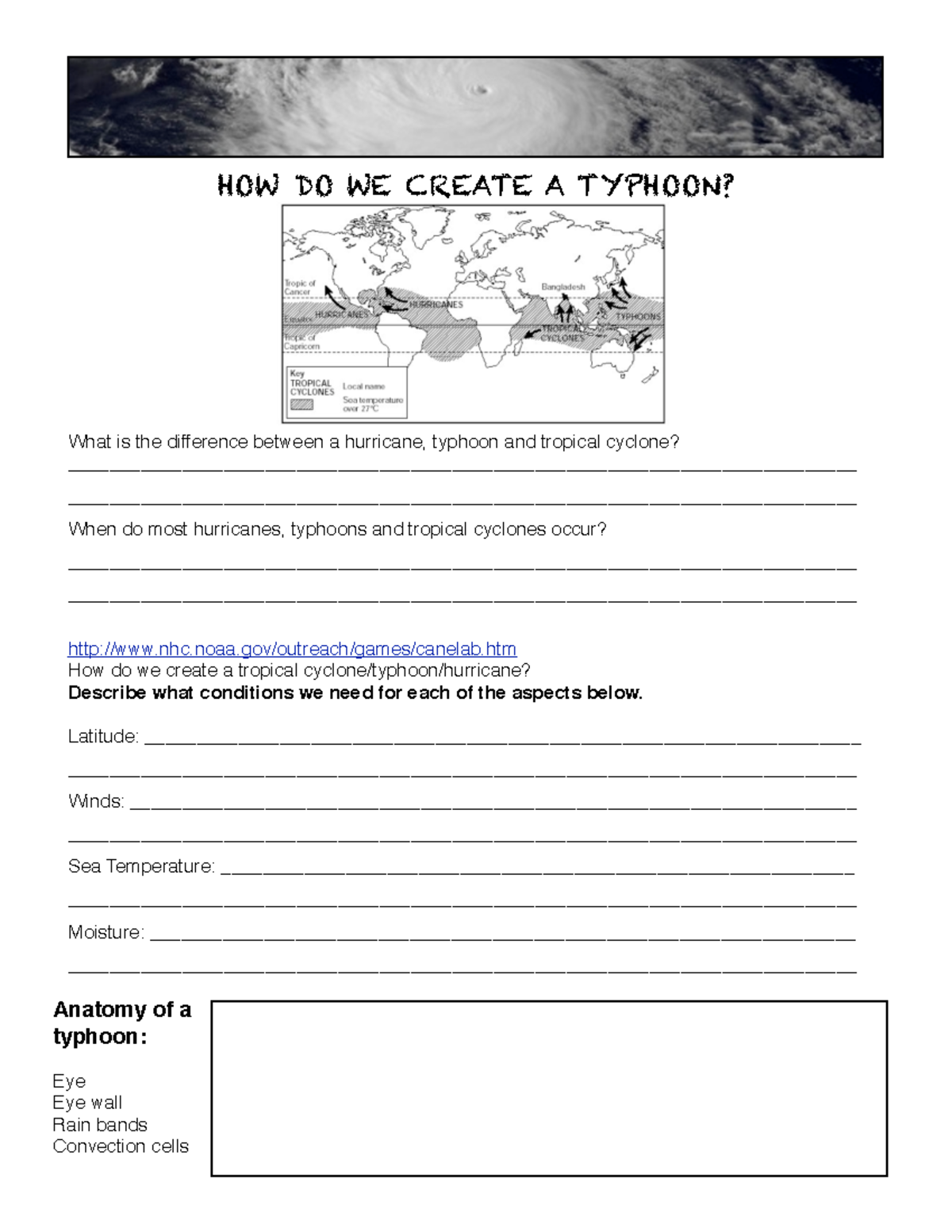 Typhoon worksheet - What is the difference between a hurricane, typhoon ...