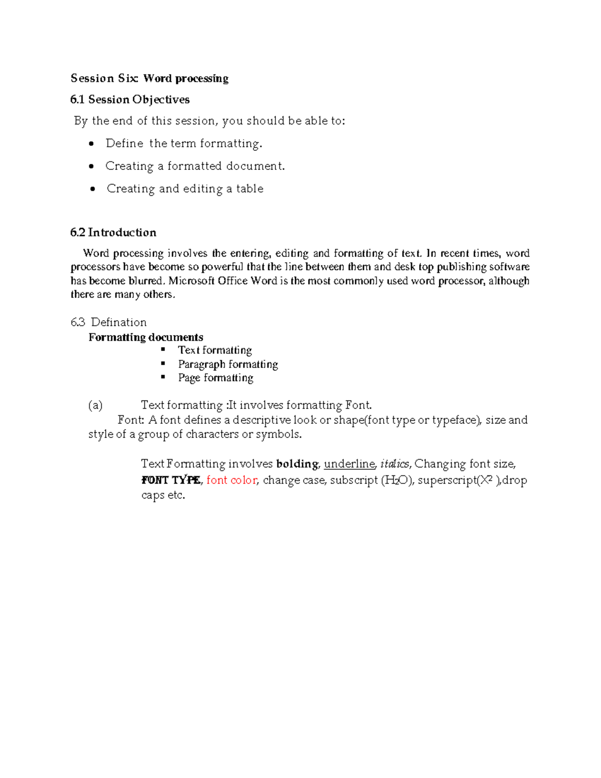 3. computer applications word processing 2 - Session Six: Word ...