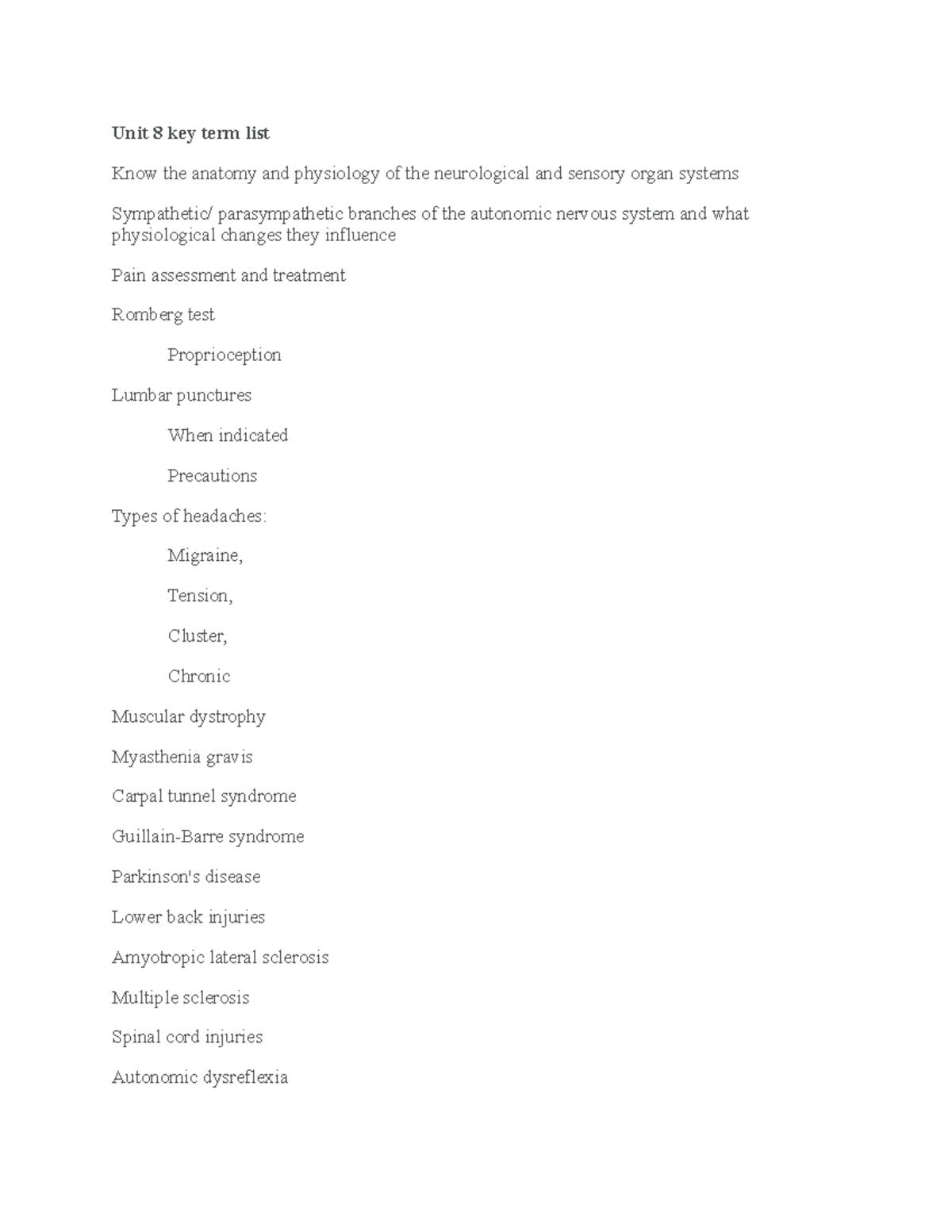 Unit 8 key term list 2002 C - Unit 8 key term list Know the anatomy and ...