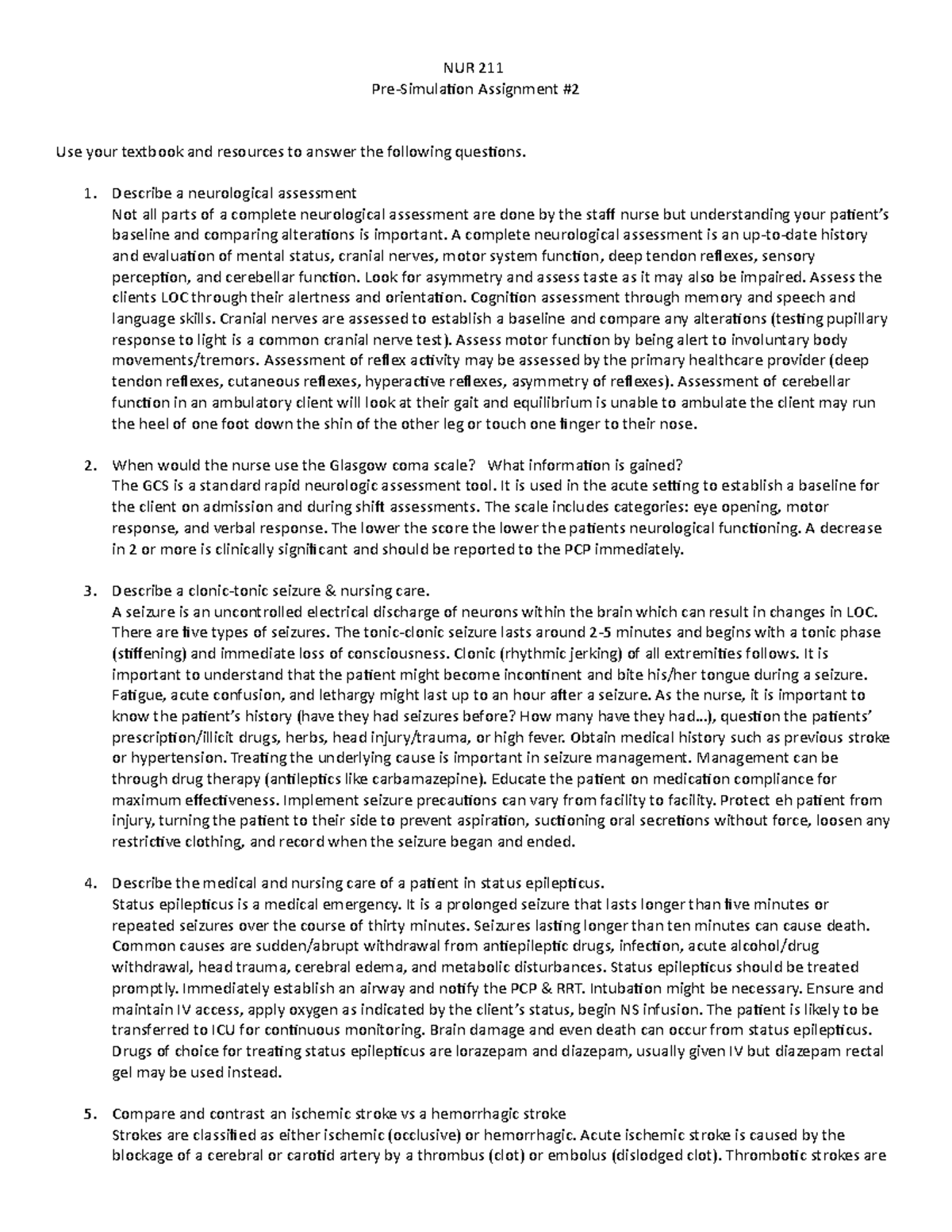 NUR 211 Pre Sim Assignment #2 Seizure & Brain Attack Fa21 - NUR 211 Pre-Simulation Assignment ...