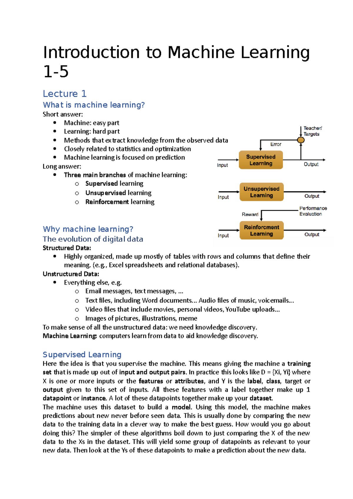Midterm Introduction to Machine Learning Summary - Introduction to ...