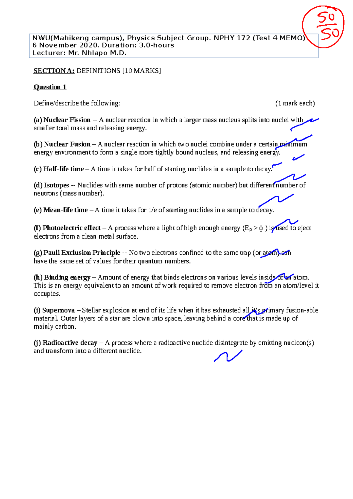 Semester Test4-MEMO - Probability - SECTION A: DEFINITIONS [10 MARKS ...