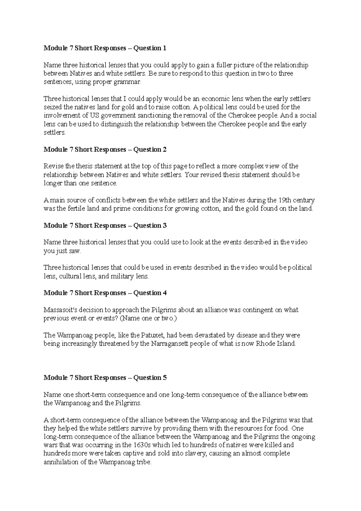 Helen Nissan HIS 200 Applied History-module 7 short answer - Module 7 ...