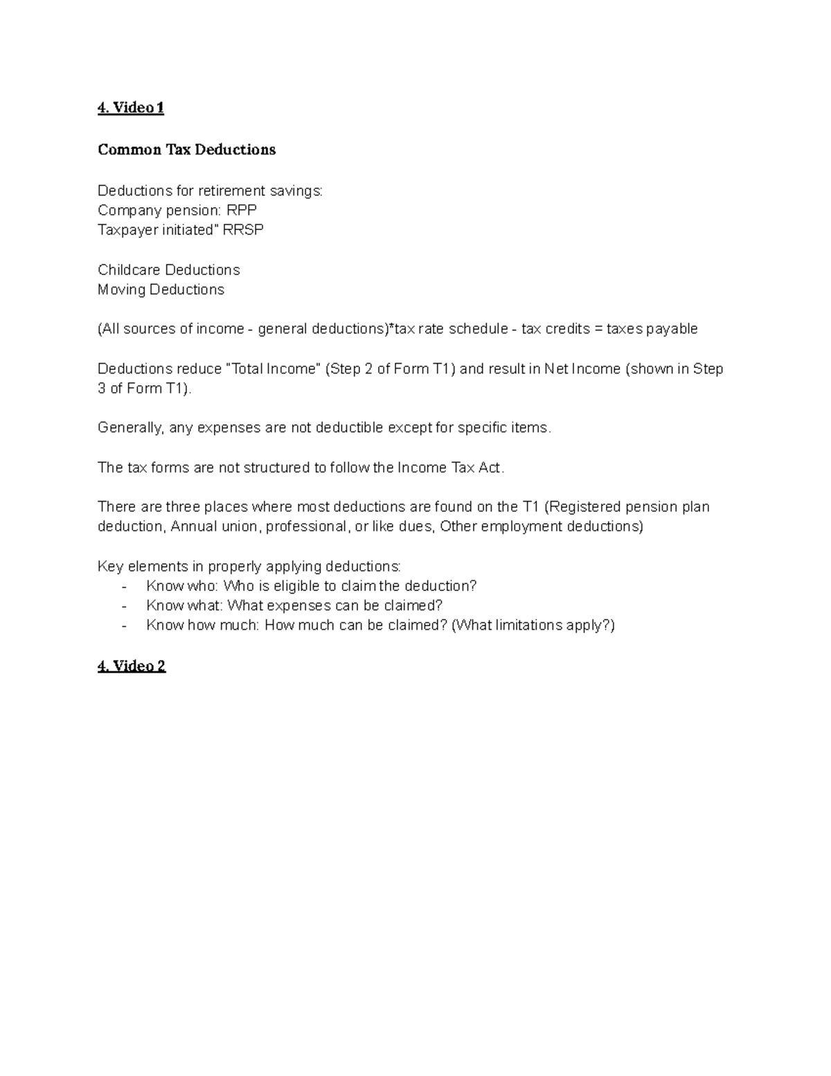 AFM 206 Module 4 - Lecture Notes - Video 1 Common Tax Deductions ...