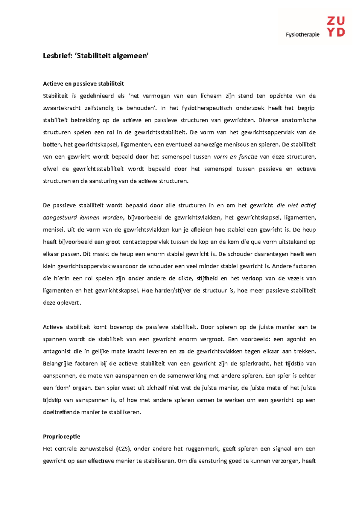 Lesbrief stabiliteit algemeen - Lesbrief: ‘Stabiliteit algemeen ...