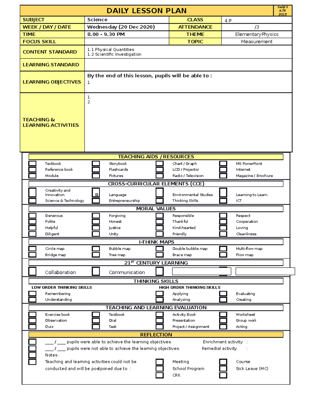 Template RPH ( English) - DAILY LESSON PLAN Sai@S KT 2018 SUBJECT ...