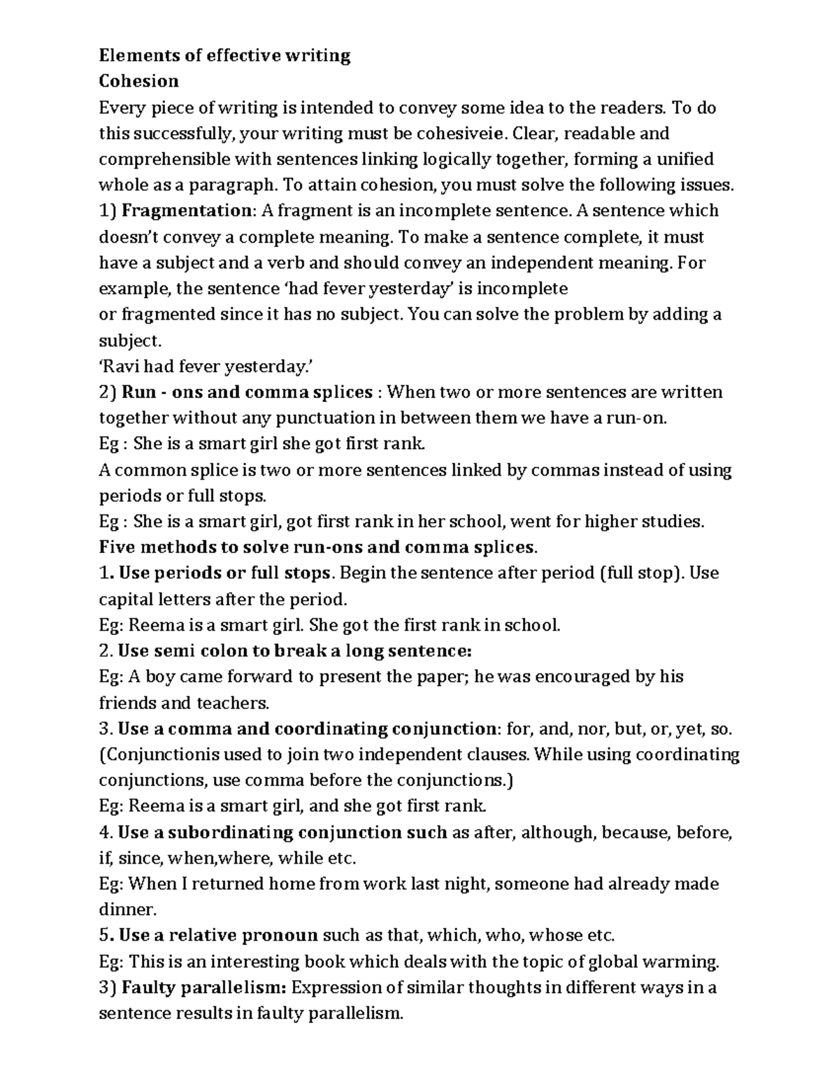 Elements OF Effective Writing - Elements of effective writing Cohesion ...