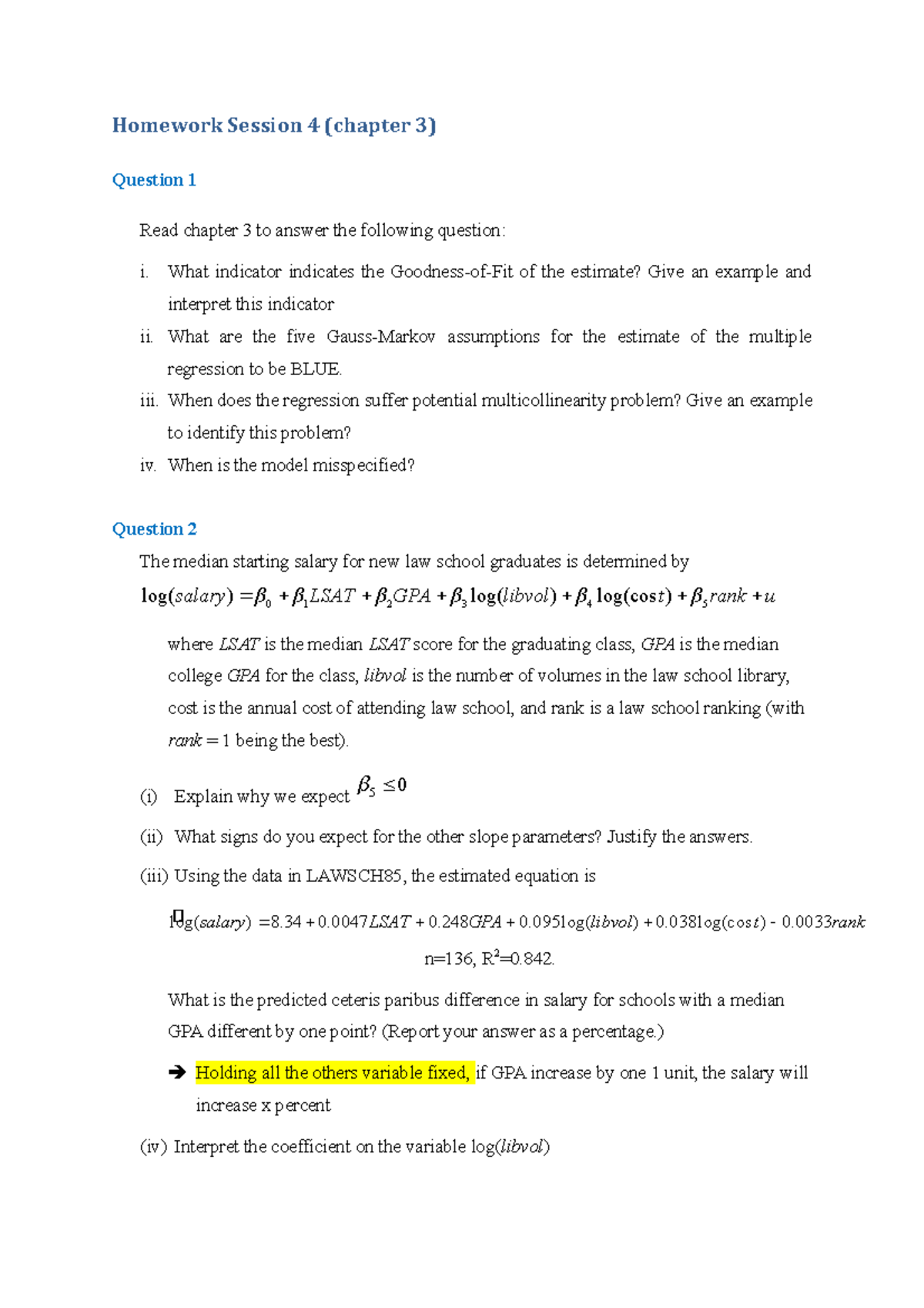 5.Homework Session 4 (ch3) - Homework Session 4 (chapter 3) Question 1 ...