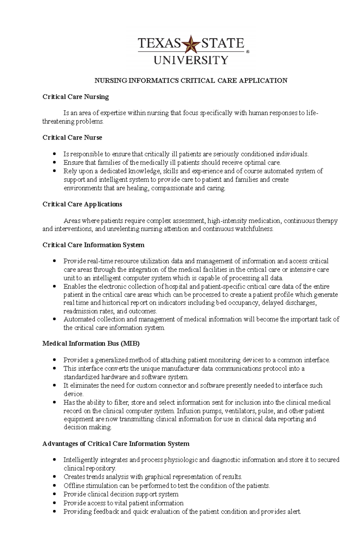 Critical care operational - NURSING INFORMATICS CRITICAL CARE ...