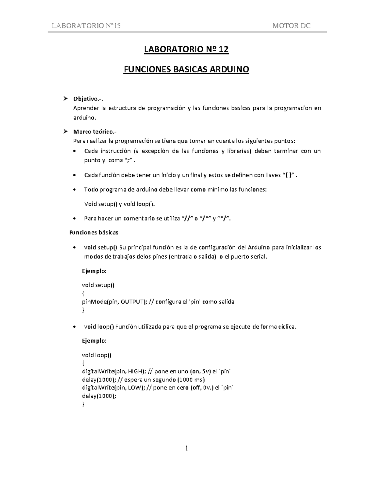 Guia Laboratorio Arduino - LABORATORIO Nº 12 FUNCIONES BASICAS ARDUINO ...