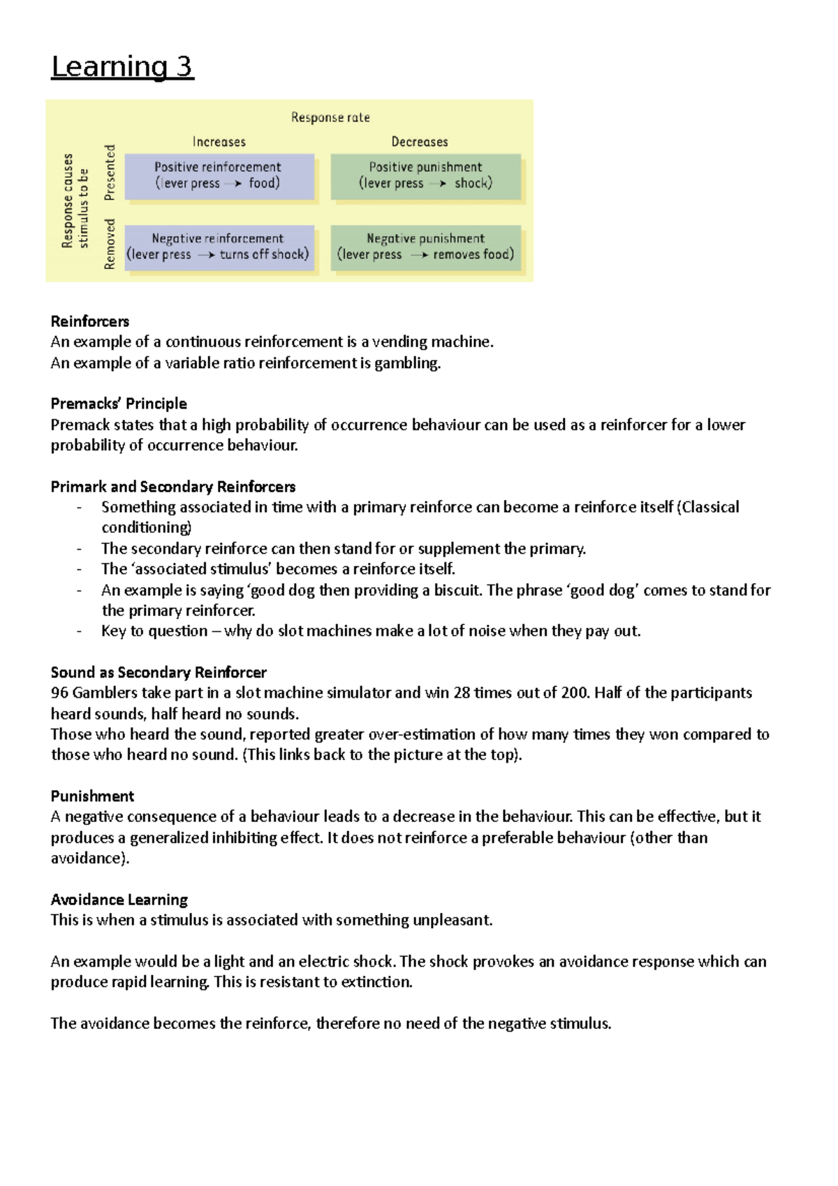Learning 3 - Lecture notes - Learning 3 Reinforcers An example of a ...